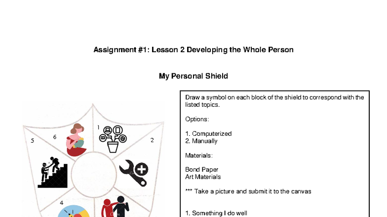 HPD 111: Assignment #1 - Seatwork #2: My Personal Shield Reflection ...