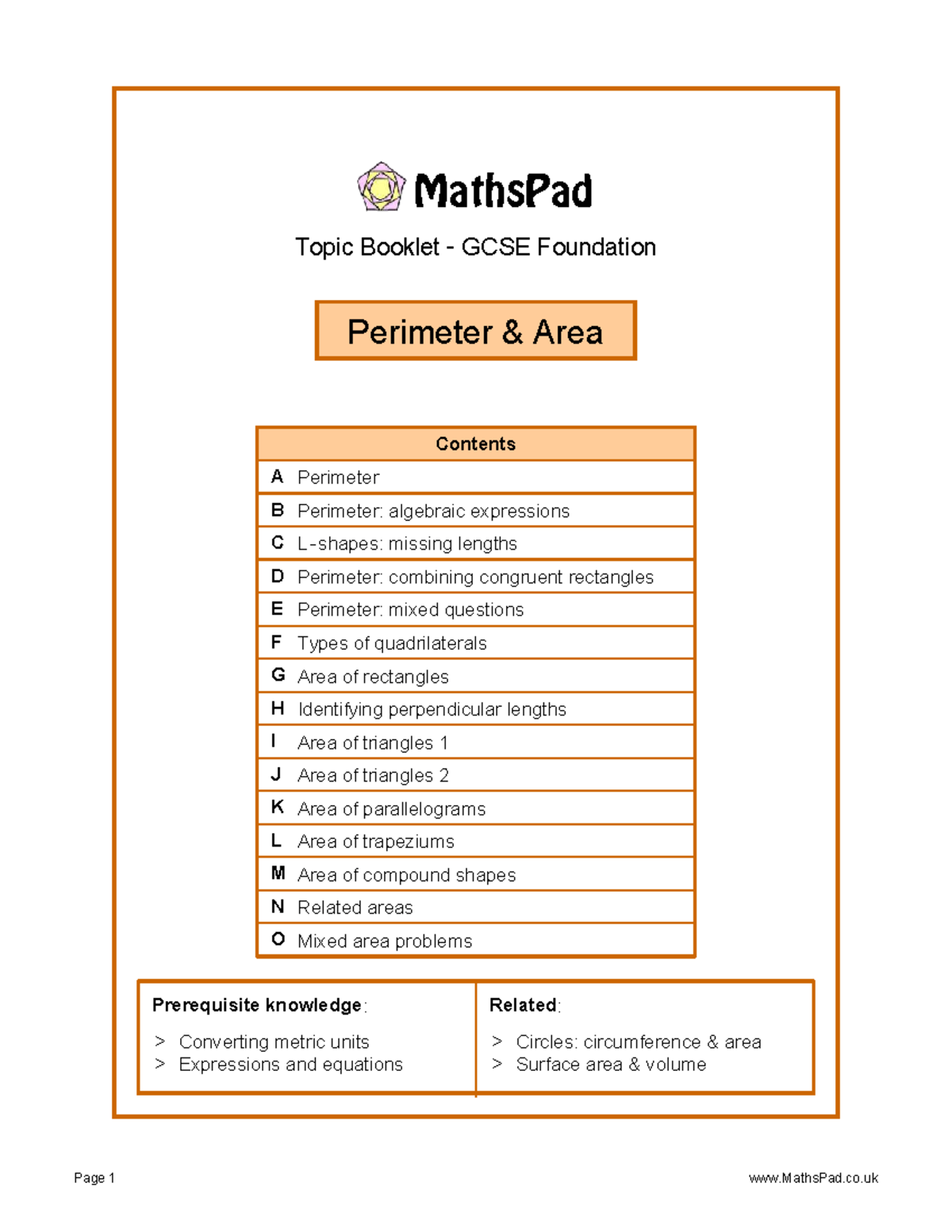 Yr 10 Maths Foundation: Perimeter & Area Topic Booklet - Studocu