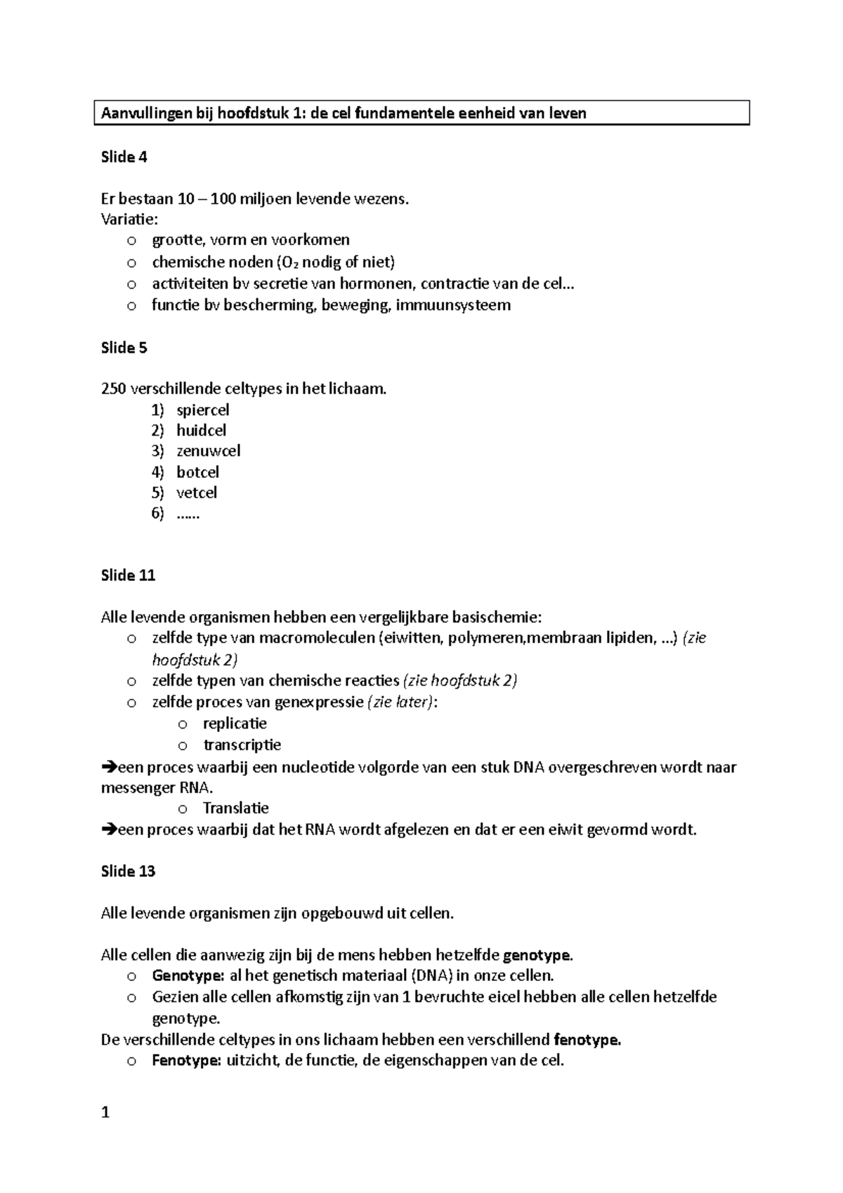 Aanvullingen bij hoofdstuk 1- de cel fundamentele eenheid van leven(2 ...