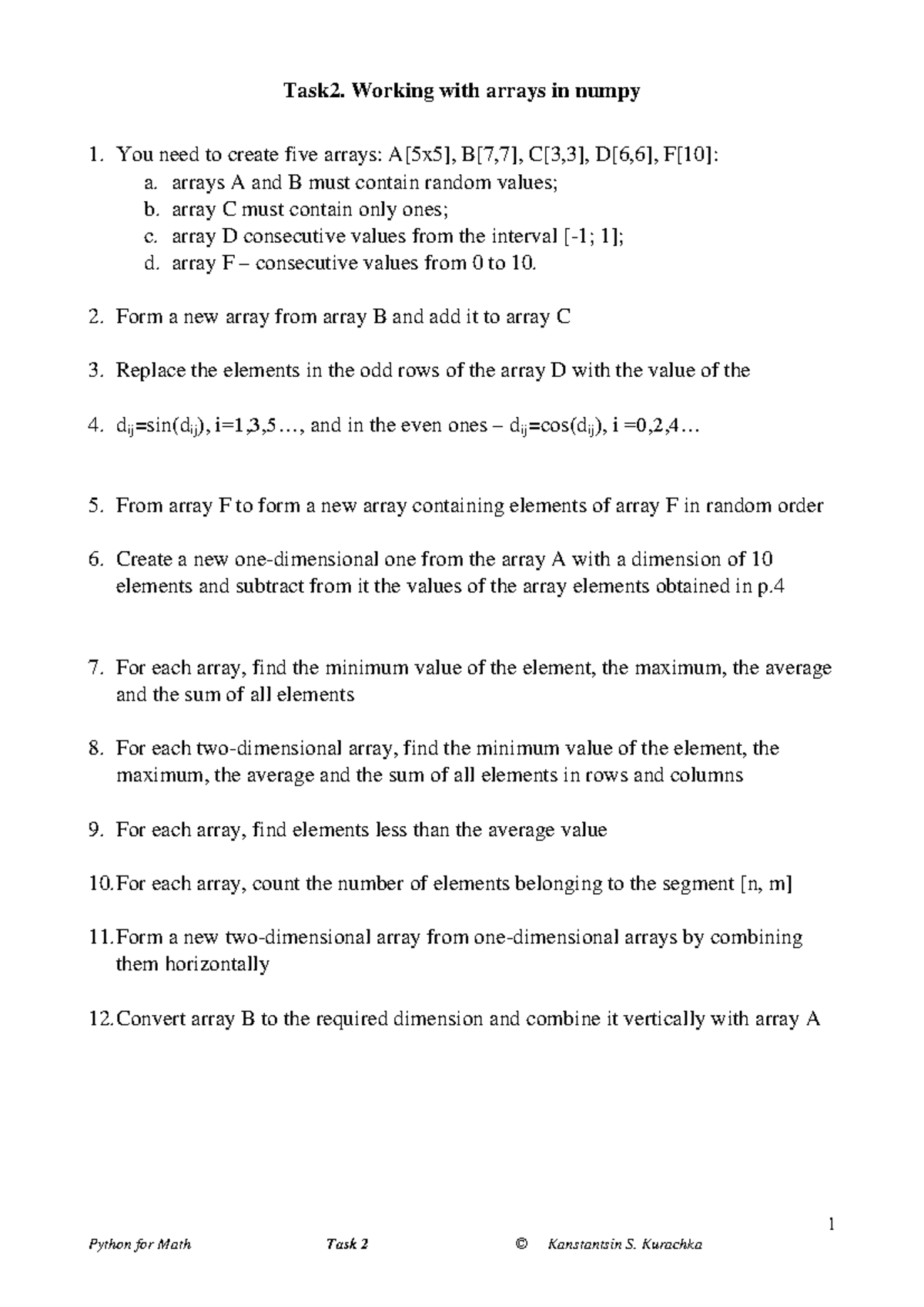 Lab2 - Exercise on Working with Numpy Arrays in Python - Studocu