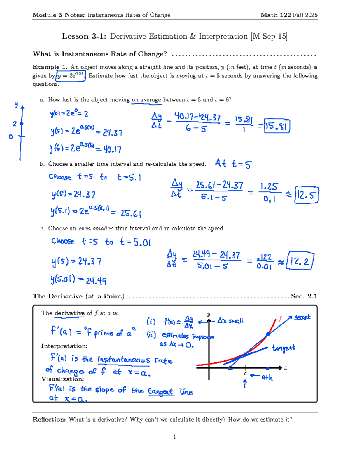 Math 122 Module 3 Notes: Instantaneous Rates of Change, Fall 2025 - Studocu