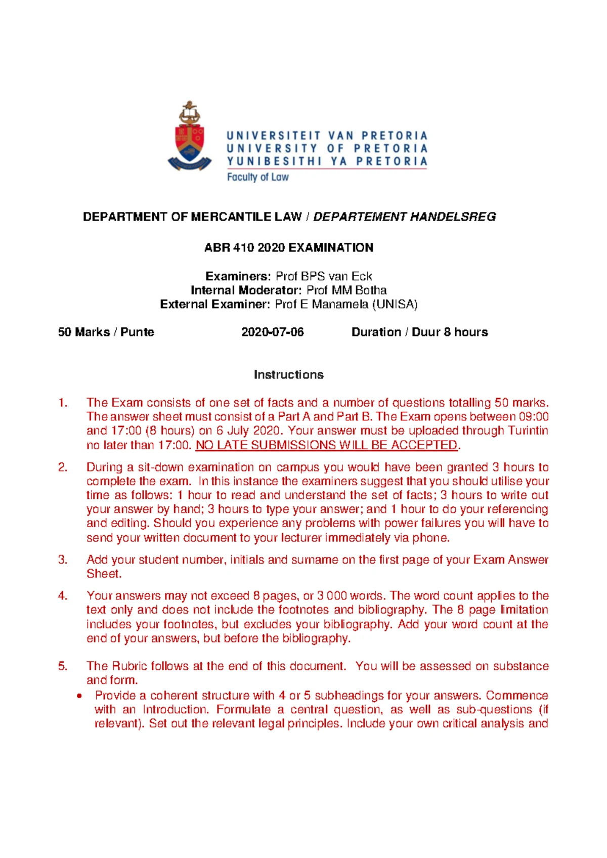 ABR 410 – Semester Test 1 Memorandum & Legal Principles Summary - Studocu