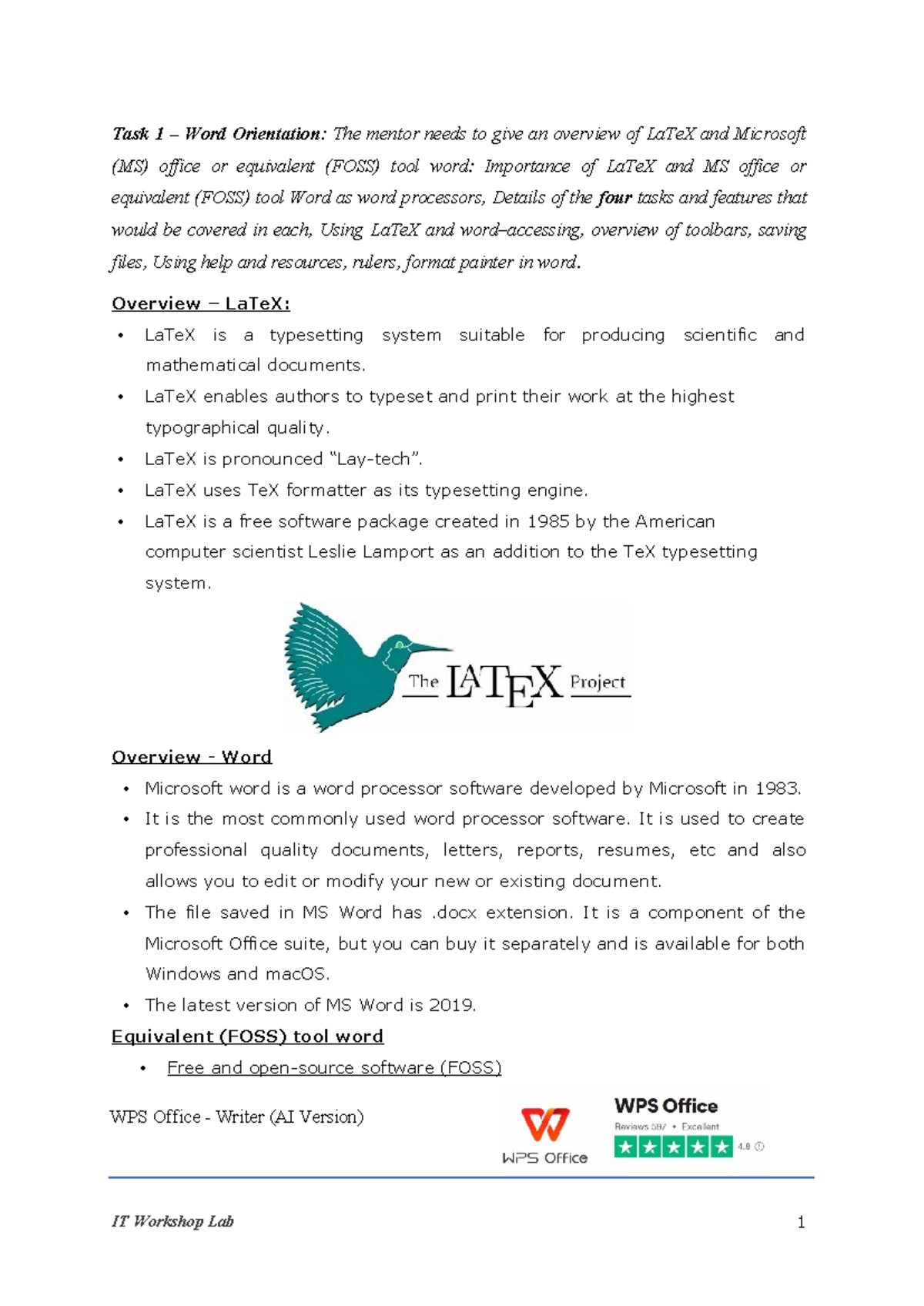 IT Workshop 3: LaTeX and MS Word Overview and Practical Applications - Studocu