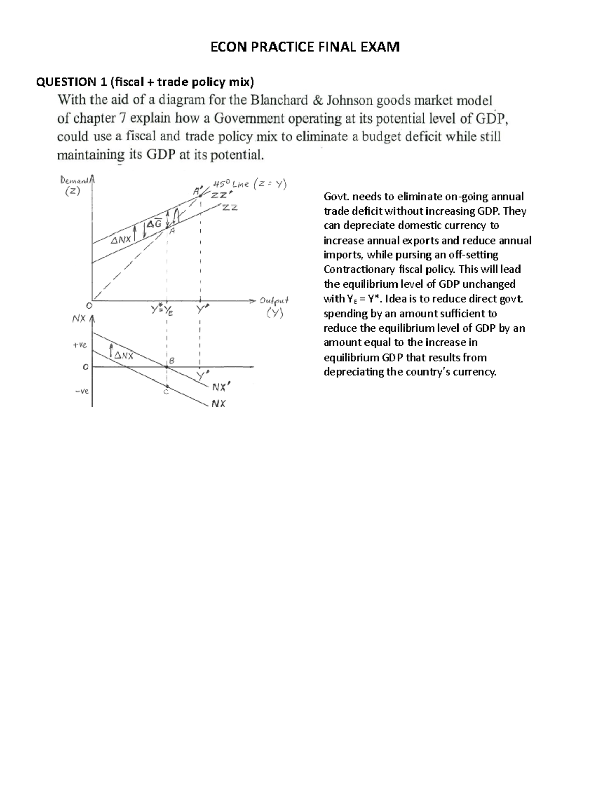 ECON Practice EXAM - ECON PRACTICE FINAL EXAM QUESTION 1 (fiscal ...