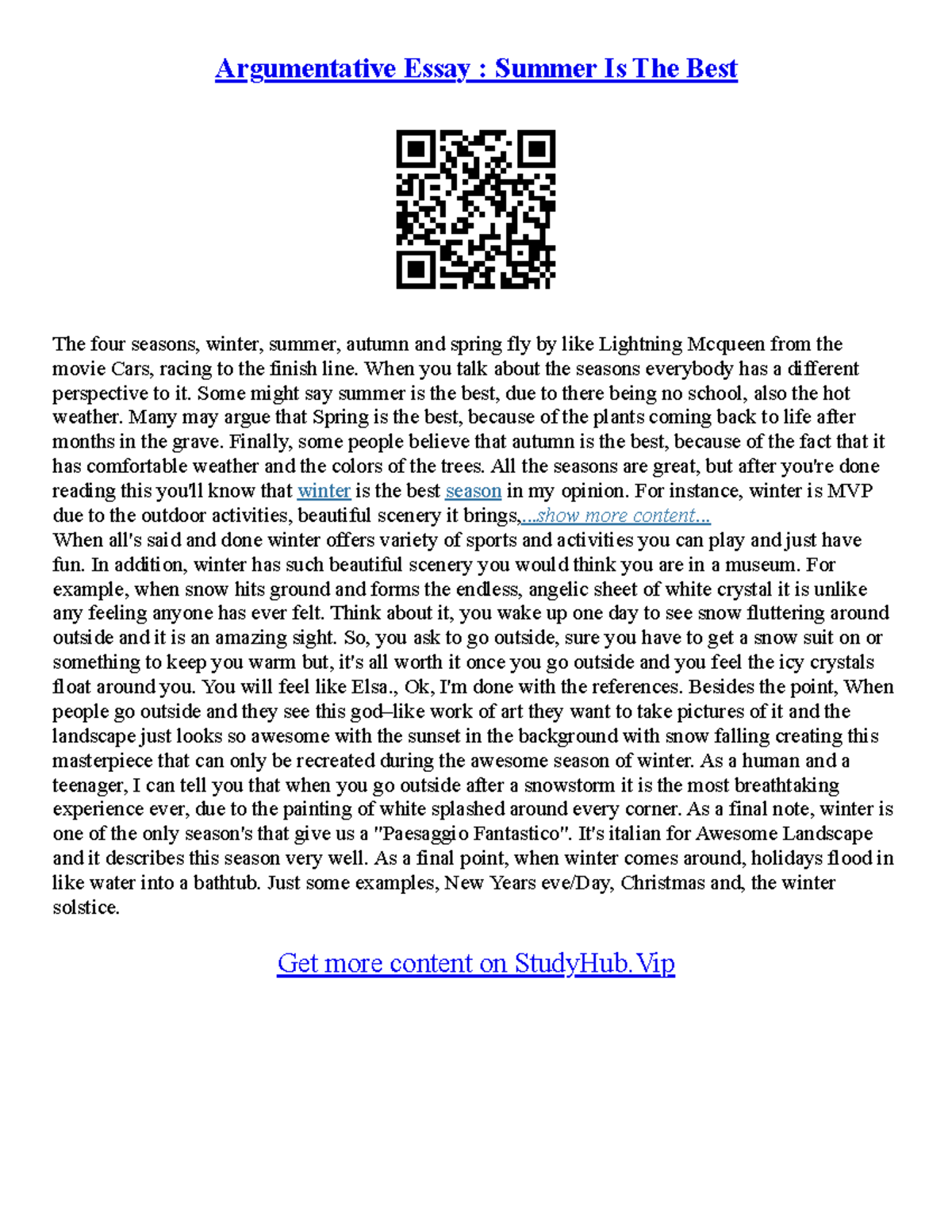 Essay On My Summer Holidays - Argumentative Essay : Summer Is The Best ...