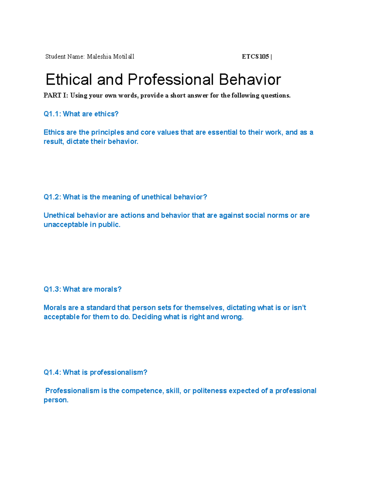 ETCS105 | Career Discovery Assignment 1: Ethics in Professional ...
