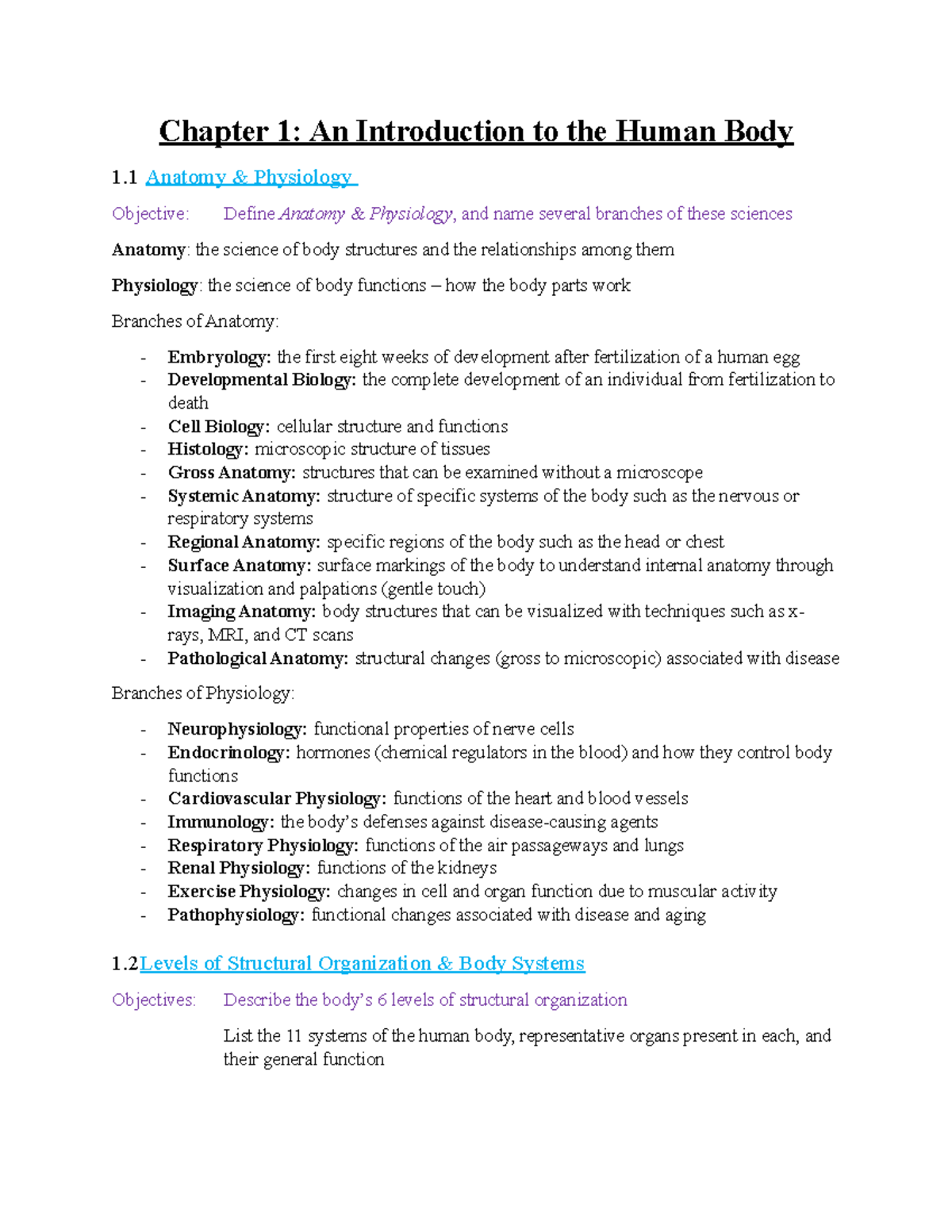 BIO 235 Chapter 1: Introduction to Human Body Anatomy & Physiology ...