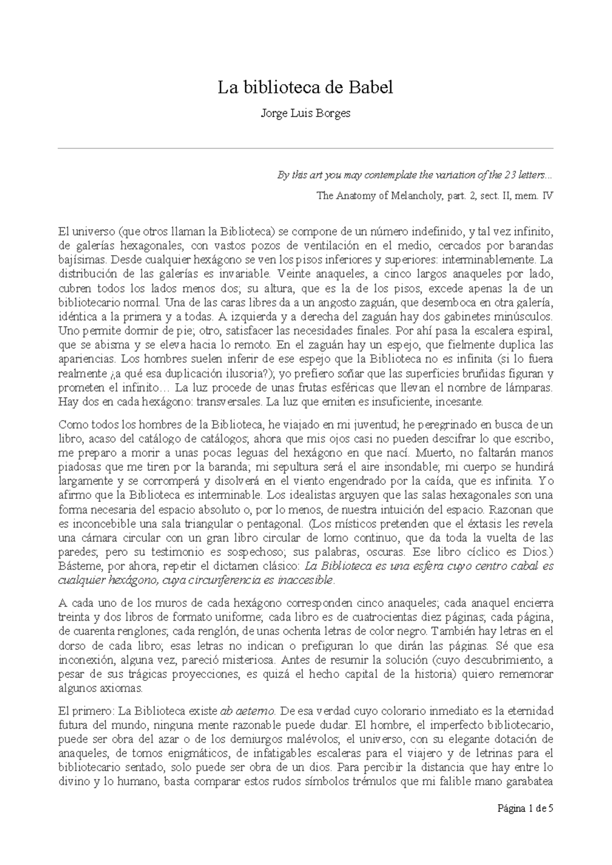Jorge Luis Borges - La biblioteca de Babel - La biblioteca de Babel ...