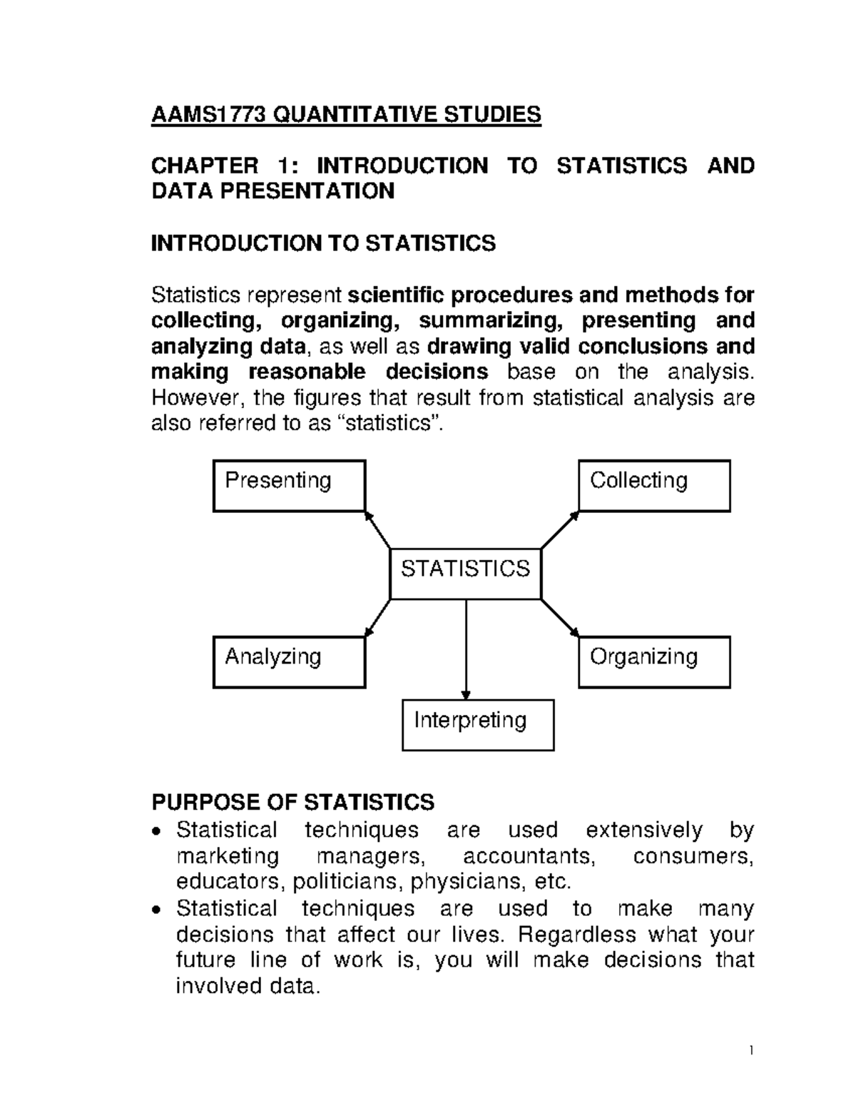 AAMS1773 Quantitative Studies: Ch 1 Statistics & Data Presentation - Studocu