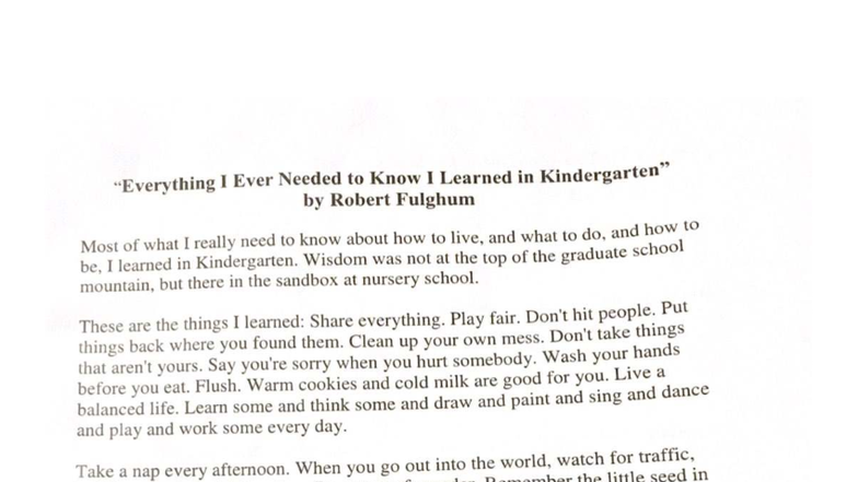 Everything I Ever Needed to Know I Learned in Kindergarten - Studocu