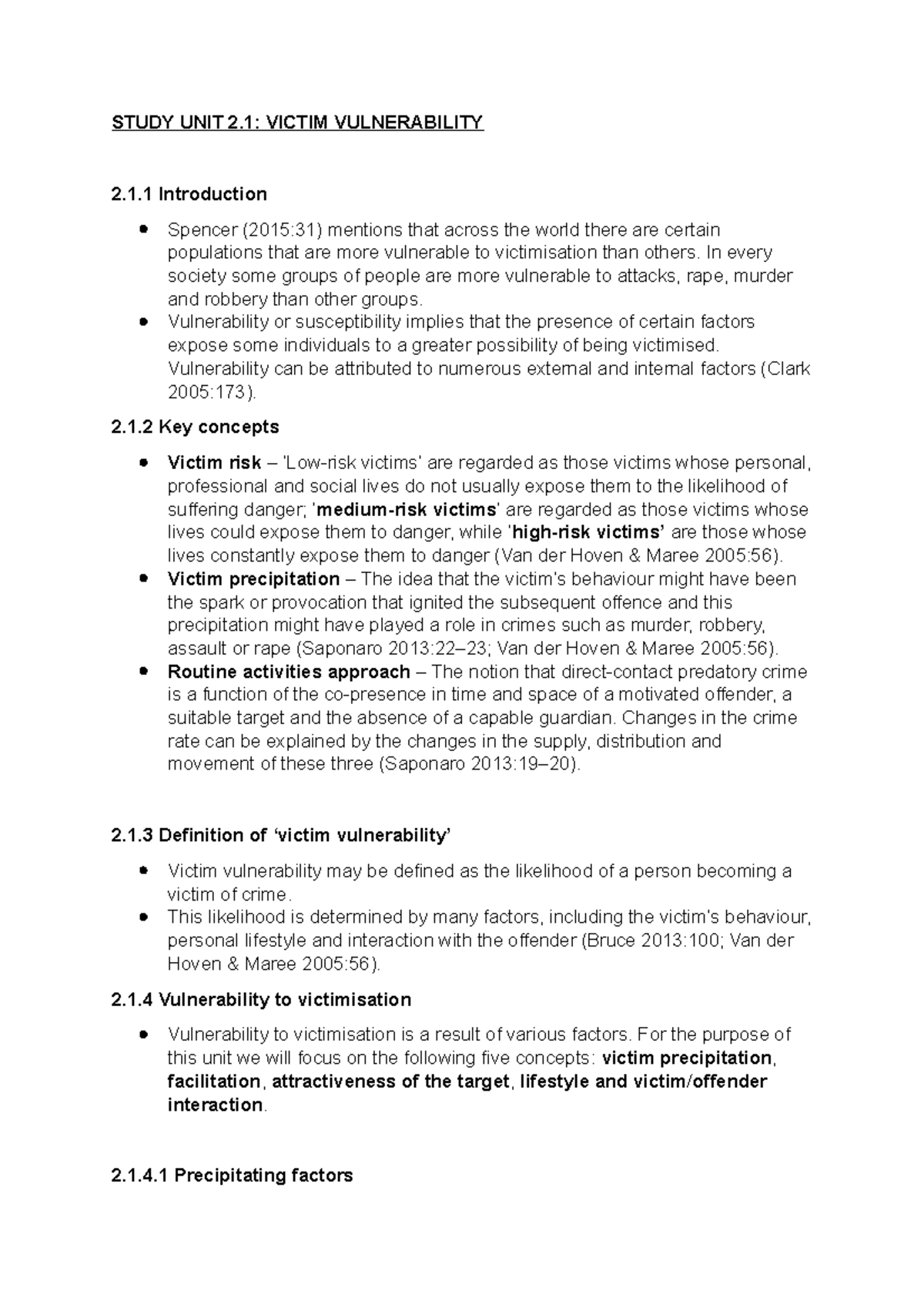 Study Unit 2: Notes on Victim Vulnerability and Risk Factors - Studocu