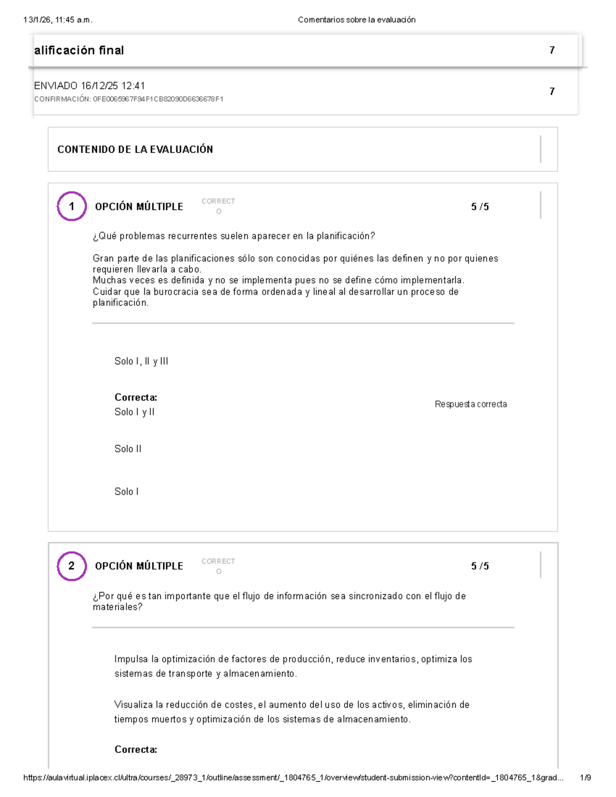 Prueba 1: Comentarios sobre la Evaluación de Gestión Logística - Studocu