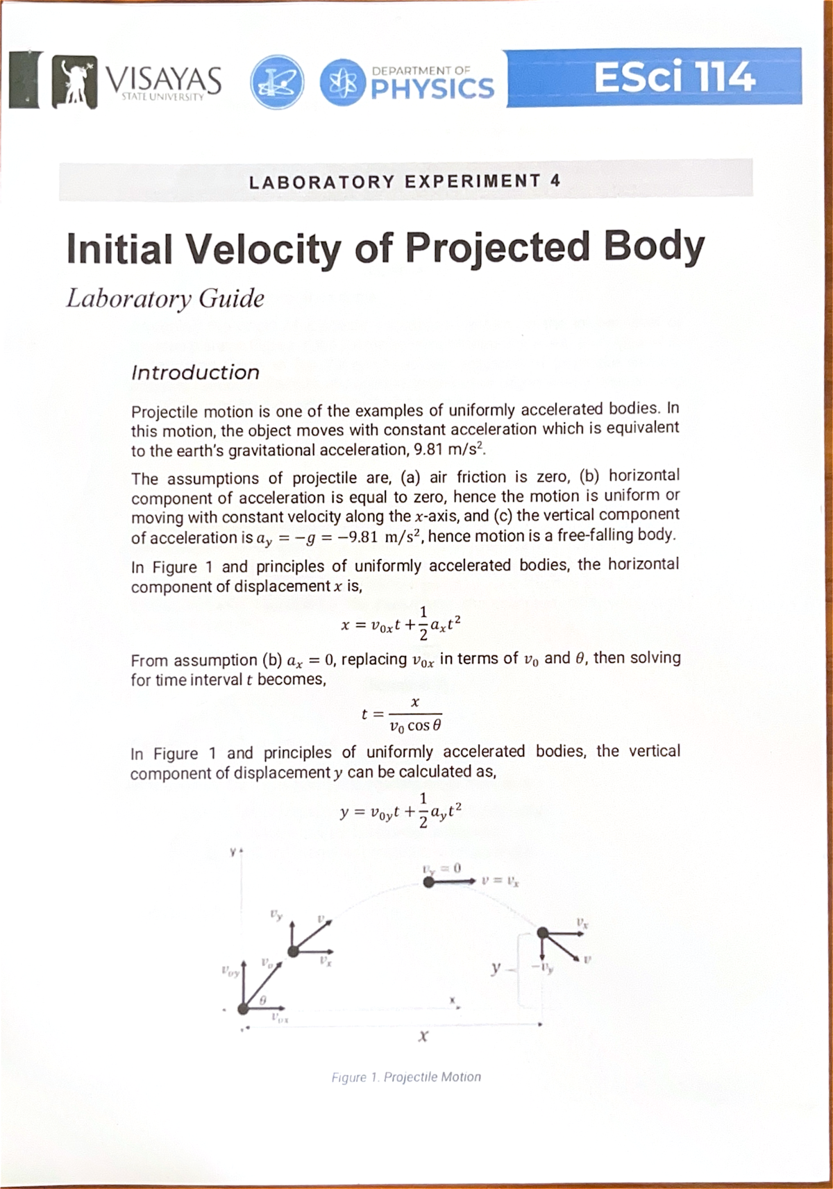 Phys Lab Experiment 4 - a laboratory guide - VISAYAS DEPARTMENT OF STATE UNIVERSITY PHYSICS ESci ...