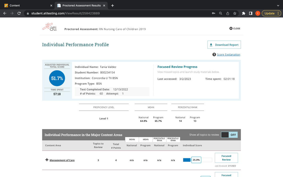 2 hour transcript - nots - Content Proctored Assessment Results x ...