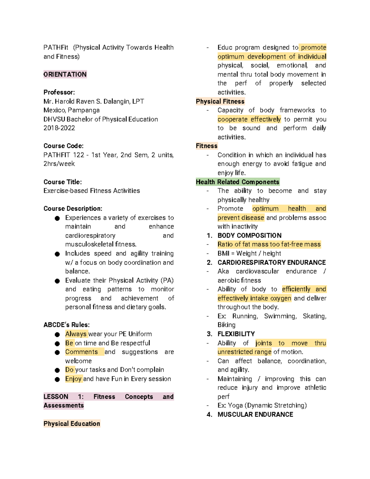 PATHFIT 122: First Year PE Reviewer on Exercise Concepts & Fitness ...