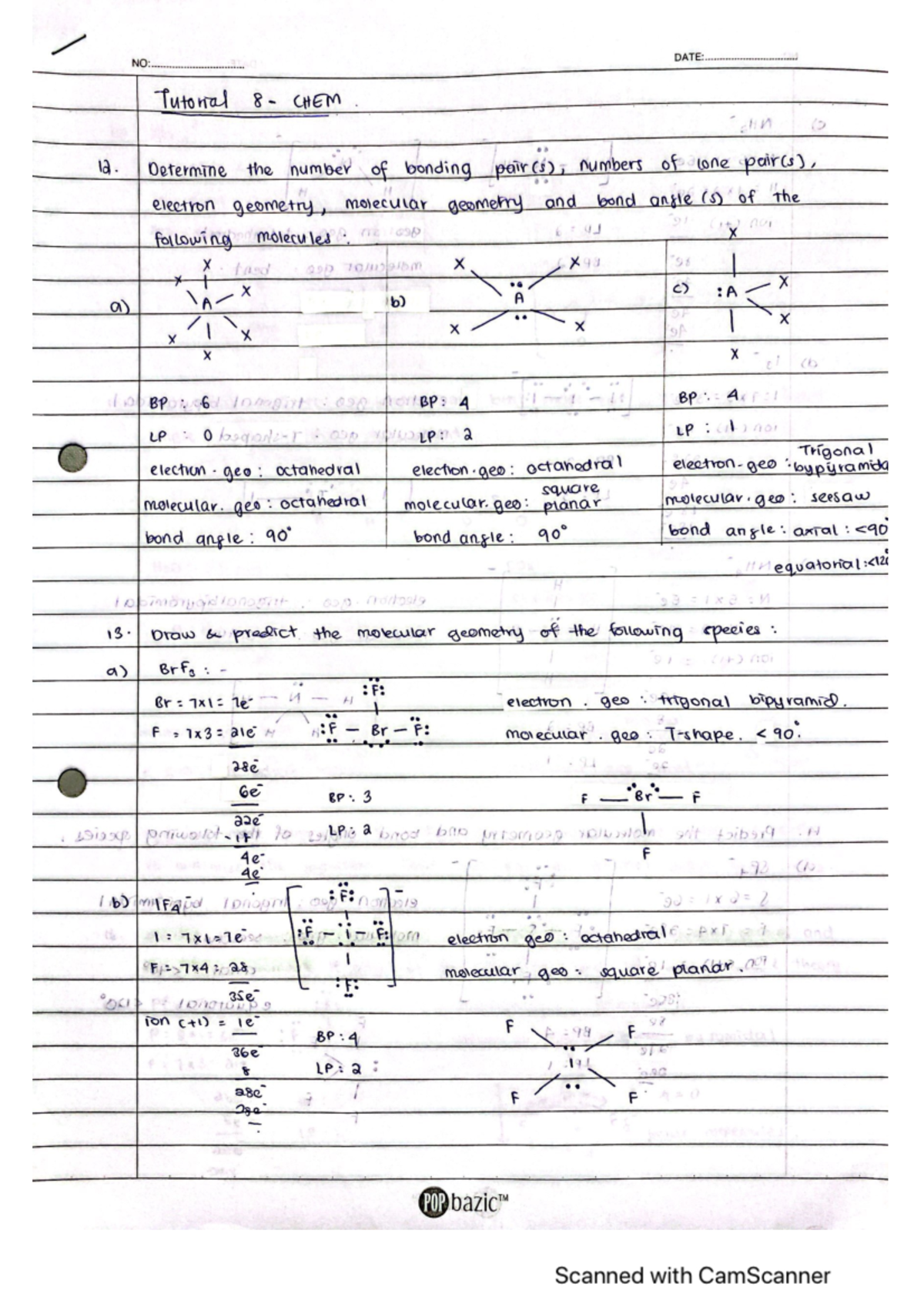 Tutorial 8 chemistry - Foundation Chemistry I - Studocu