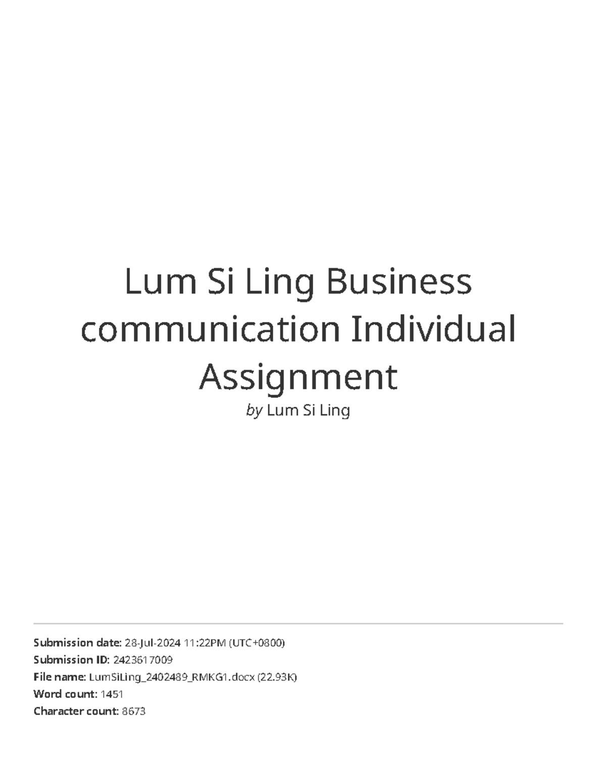 Lum Si Ling Business communication Individual Assignment - Lum Si Ling ...