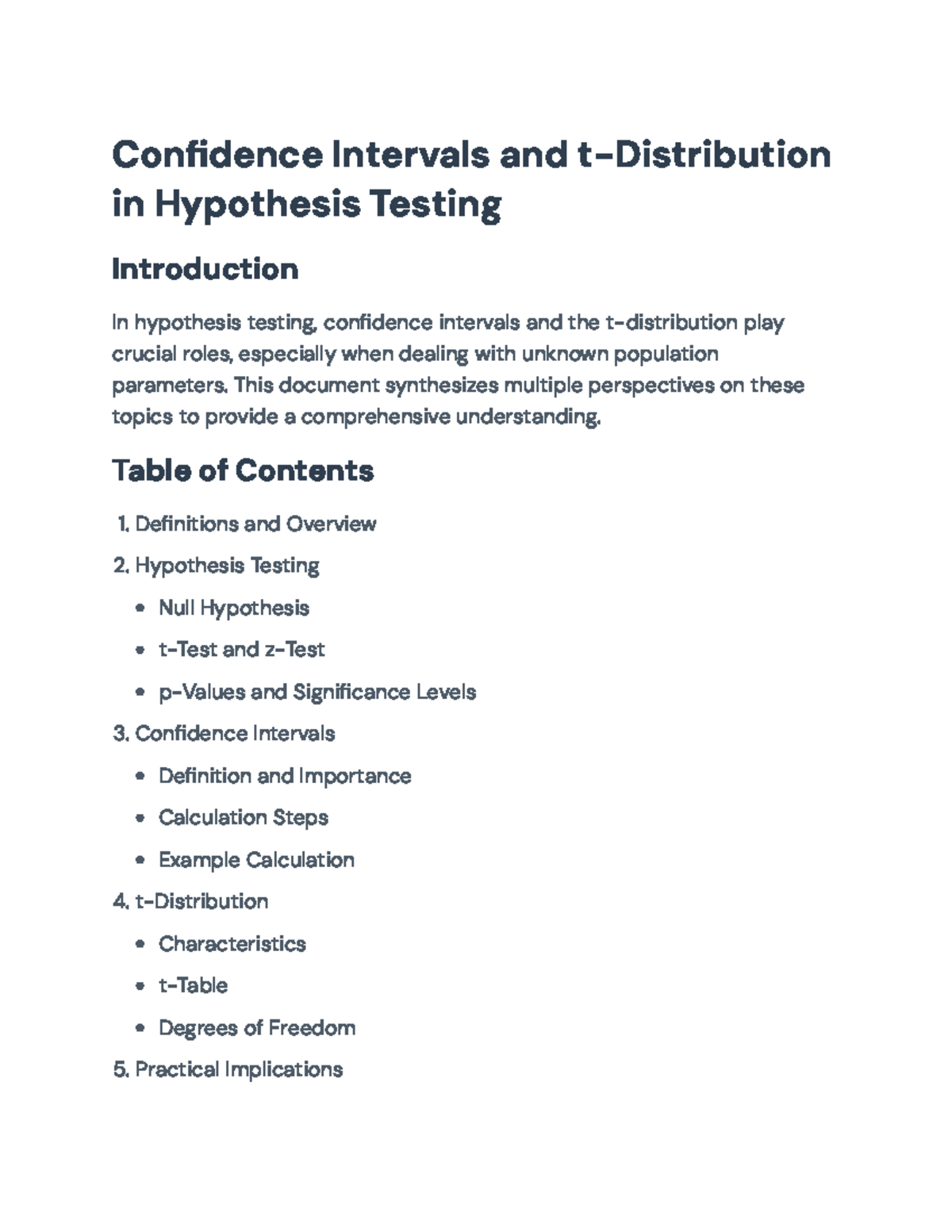 Confidence Intervals and t-Distribution in Hypothesis Testing Analysis ...