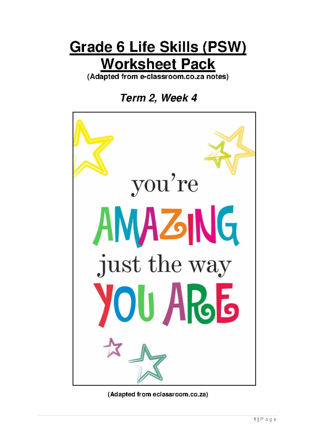 Grade 6 Life Skills (PSW) Worksheet Pack: Term 2, Week 4 - Studocu