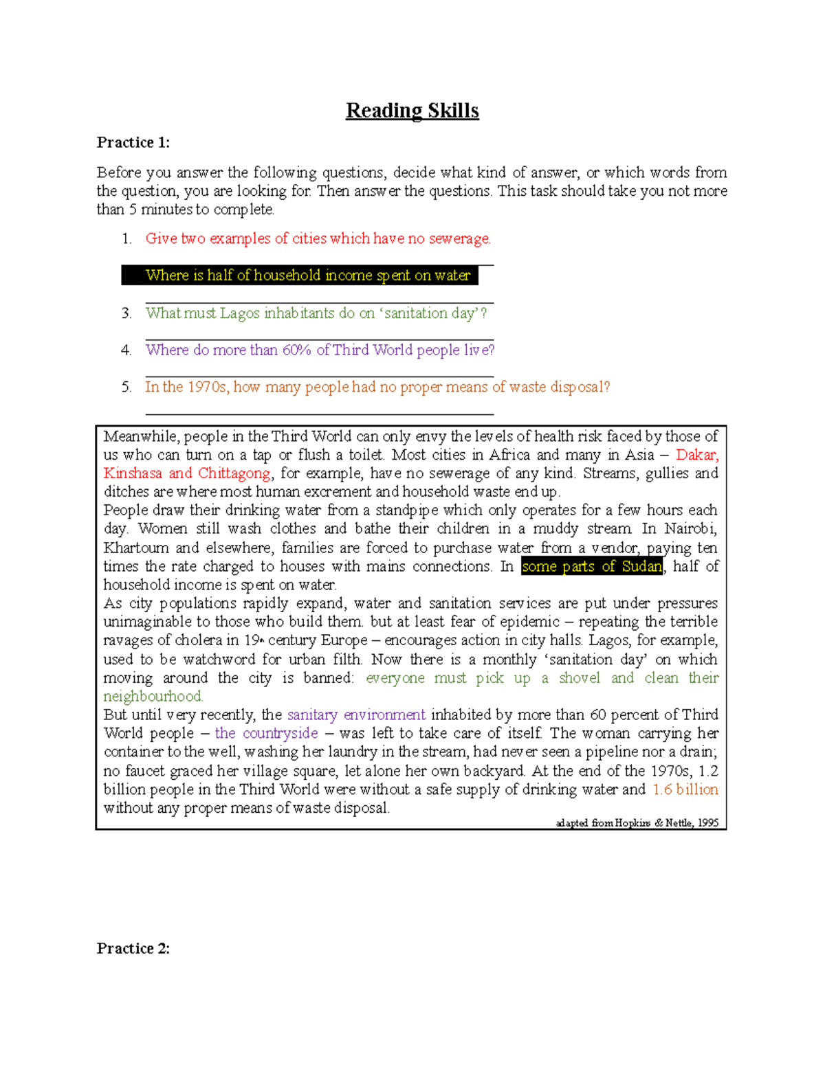 Reading Skills - guidlerjsan sikjdf sakdw - Reading Skills Practice 1 ...