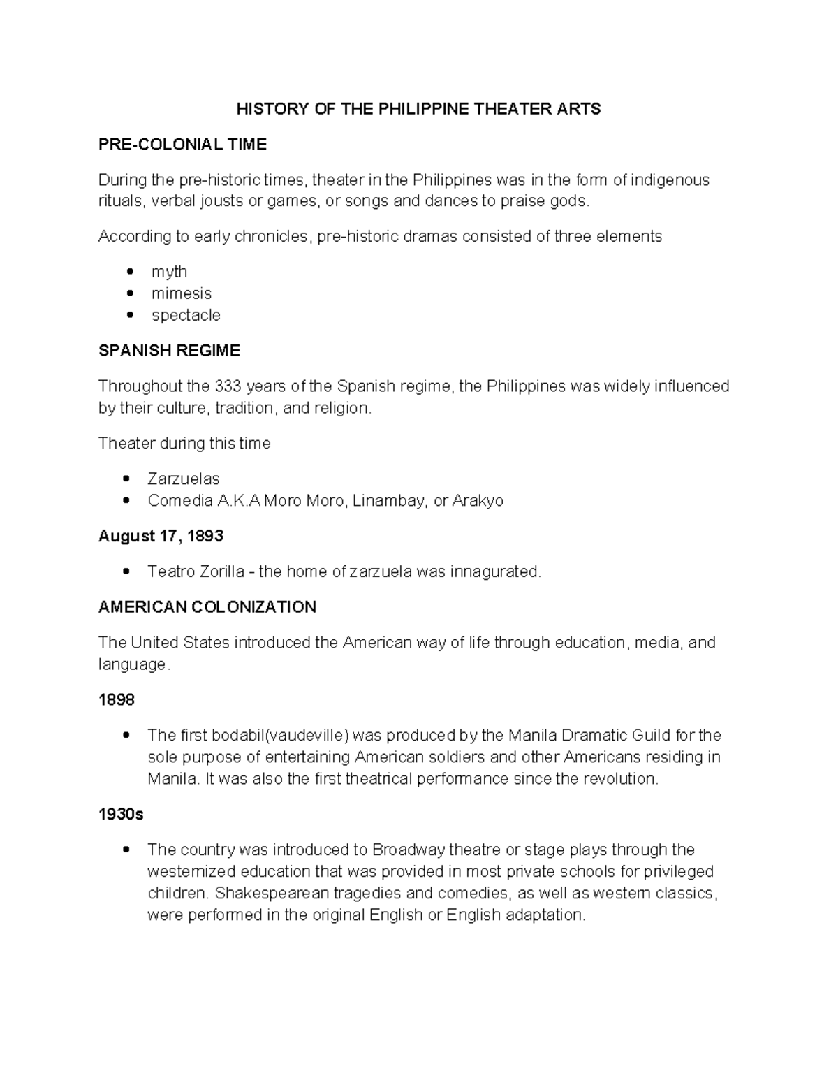 History of the Philippine Theater Arts - HISTORY OF THE PHILIPPINE ...