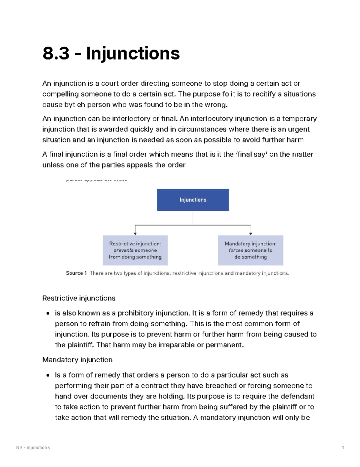 8.3 Injunctions: Understanding Types and Purposes of Court Orders - Studocu