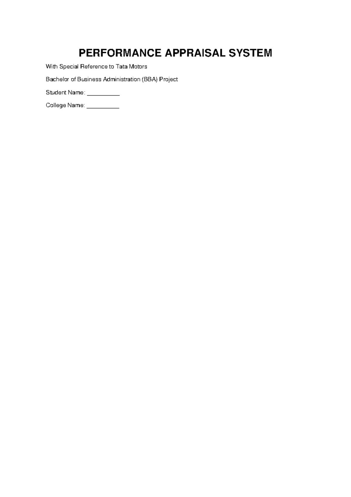 Performance Appraisal System Analysis: Tata Motors BBA Project - Studocu