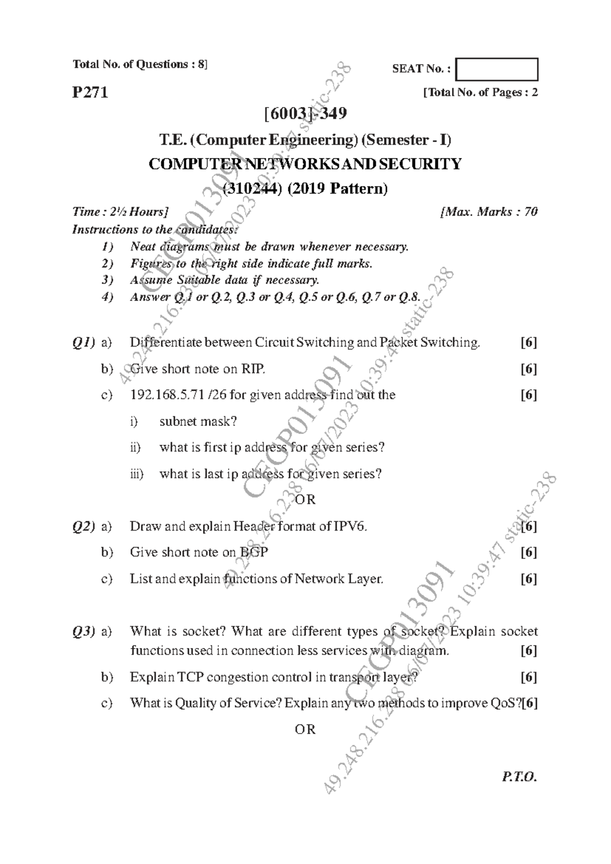 Computer Networks and Security (310244) - May Jun 2023 PYQ Paper - Studocu