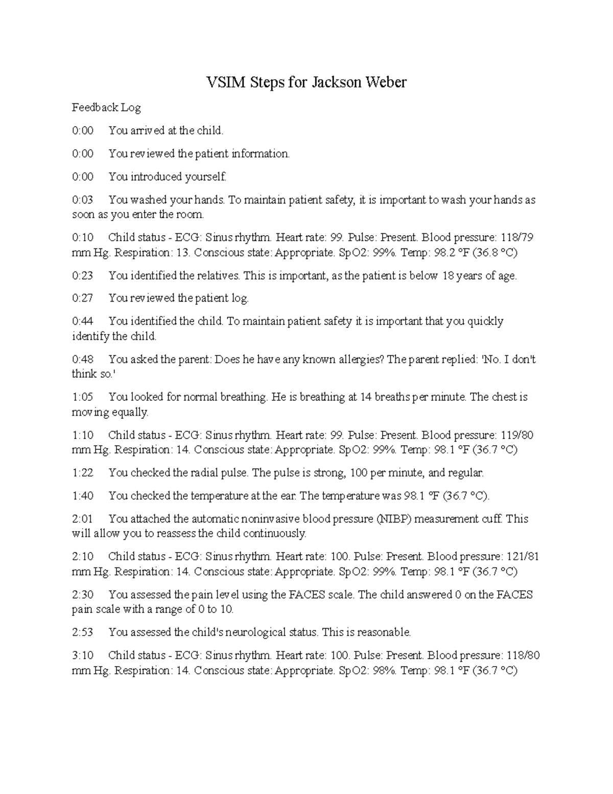 VSIM Process Overview for Jackson Weber Child Patient - Studocu