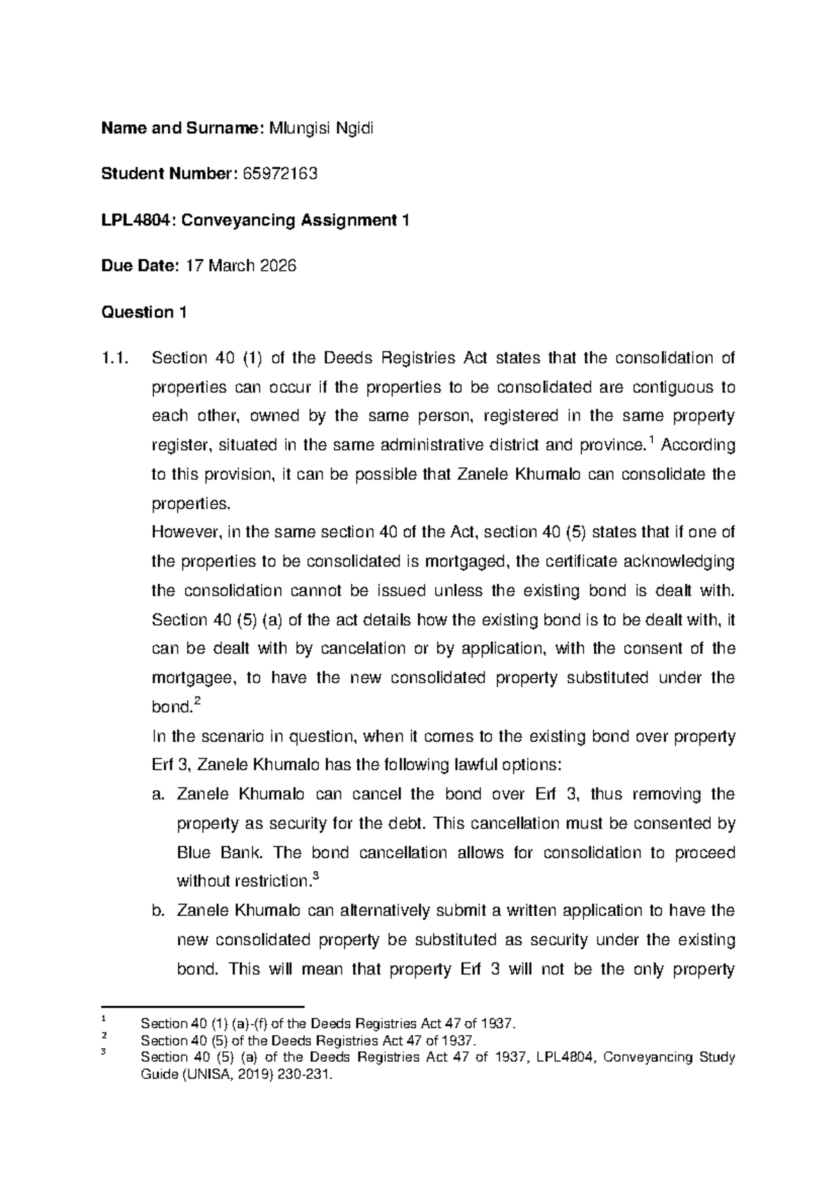 LPL4804: Conveyancing Assignment 1 - Property Consolidation Analysis ...