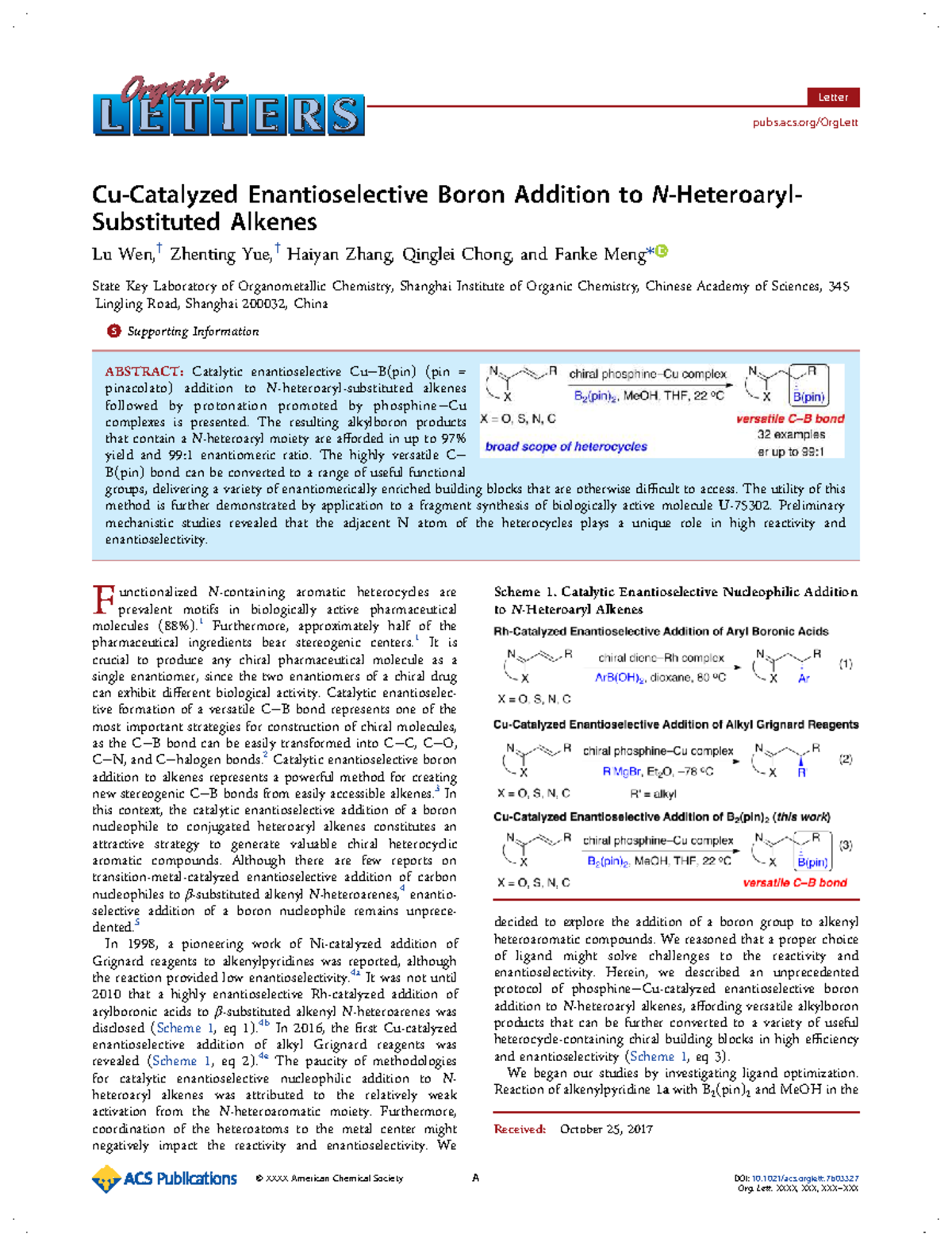 Enantioselective Boron Addition to Alkenes: A Novel Methodology - Studocu