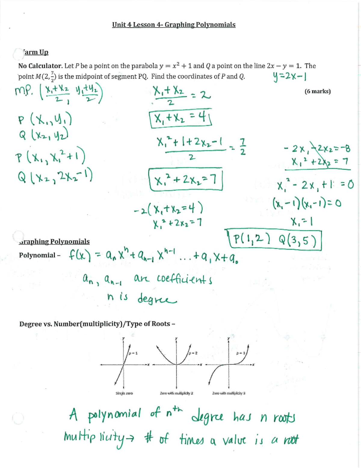 Unit 4 Lesson Notes: Graphing Polynomials (No Calculator) - Studocu
