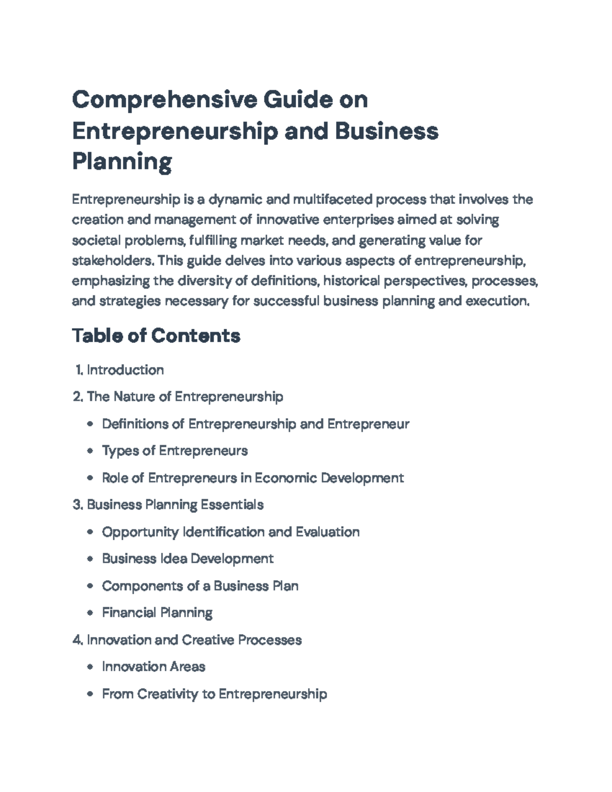 Entrepreneurship and Business Planning: A Comprehensive Guide ...