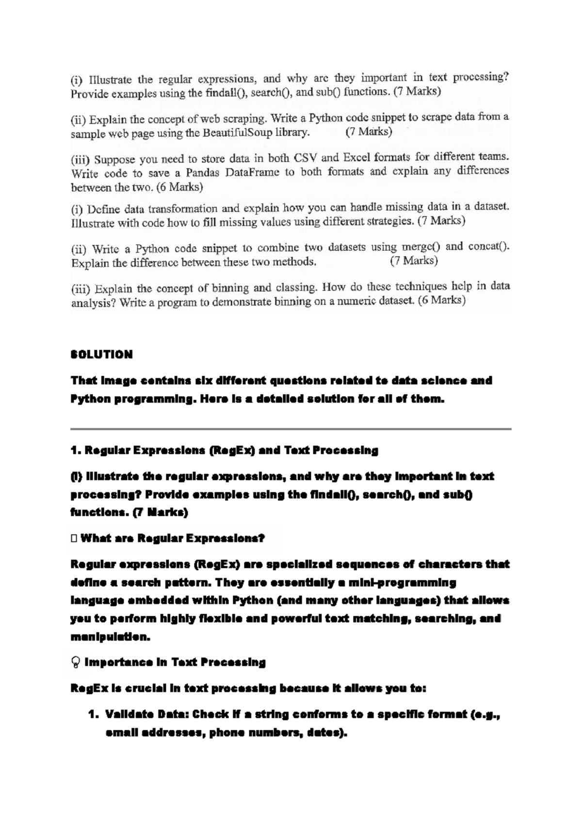 ADS QUES Paper Solution: Data Science & Python Programming - Studocu