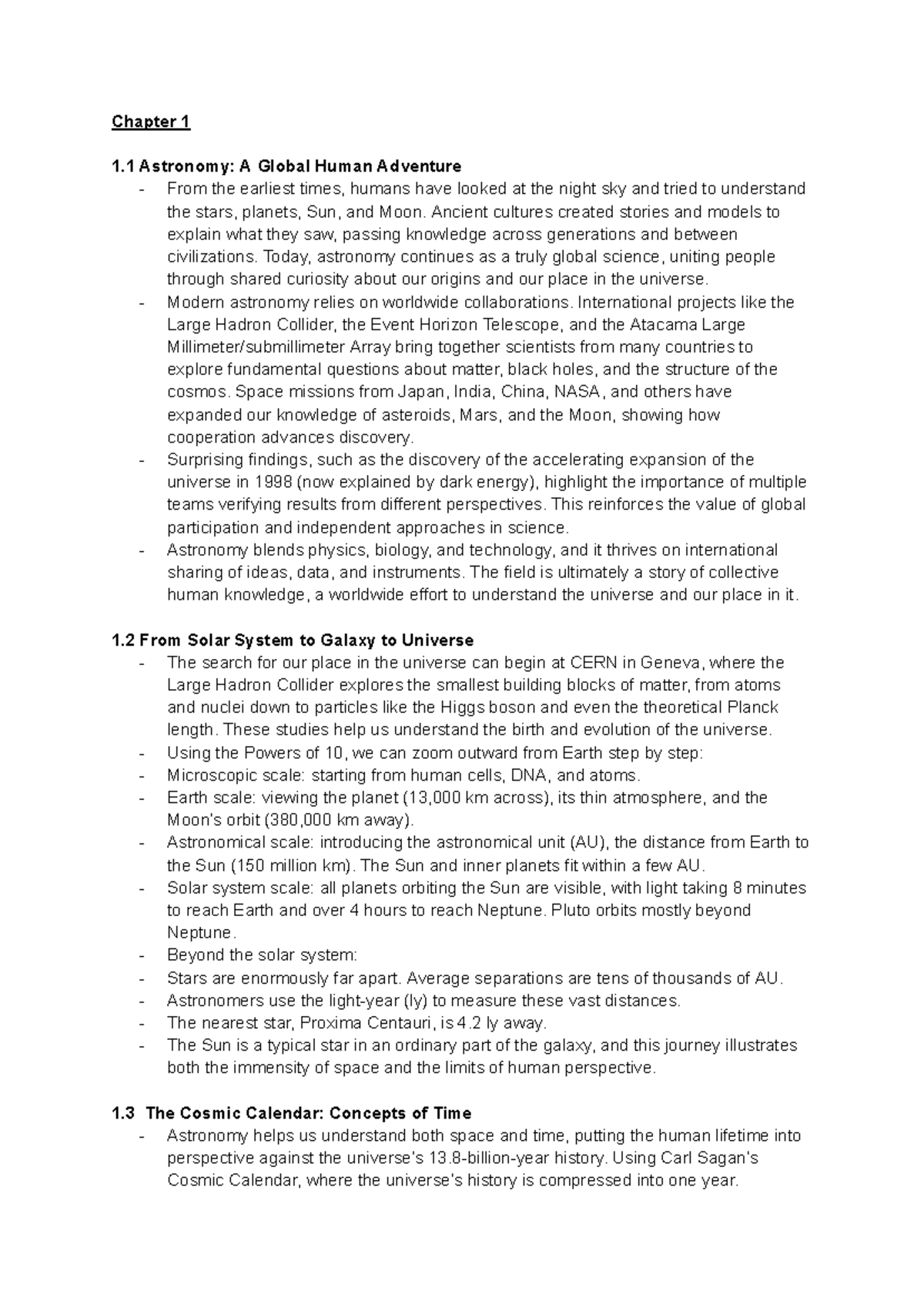 AS 101 Chapter 1: Exploring Astronomy and Our Cosmic Place - Studocu