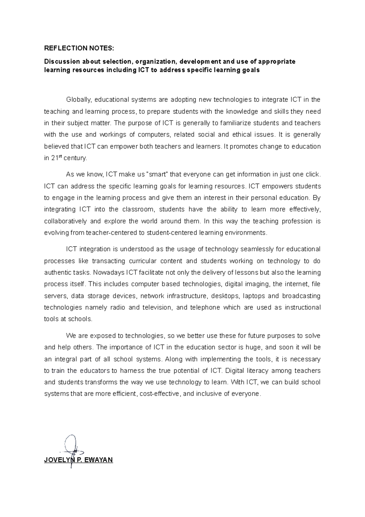 Reflection Notes - REFLECTION NOTES: Discussion about selection ...