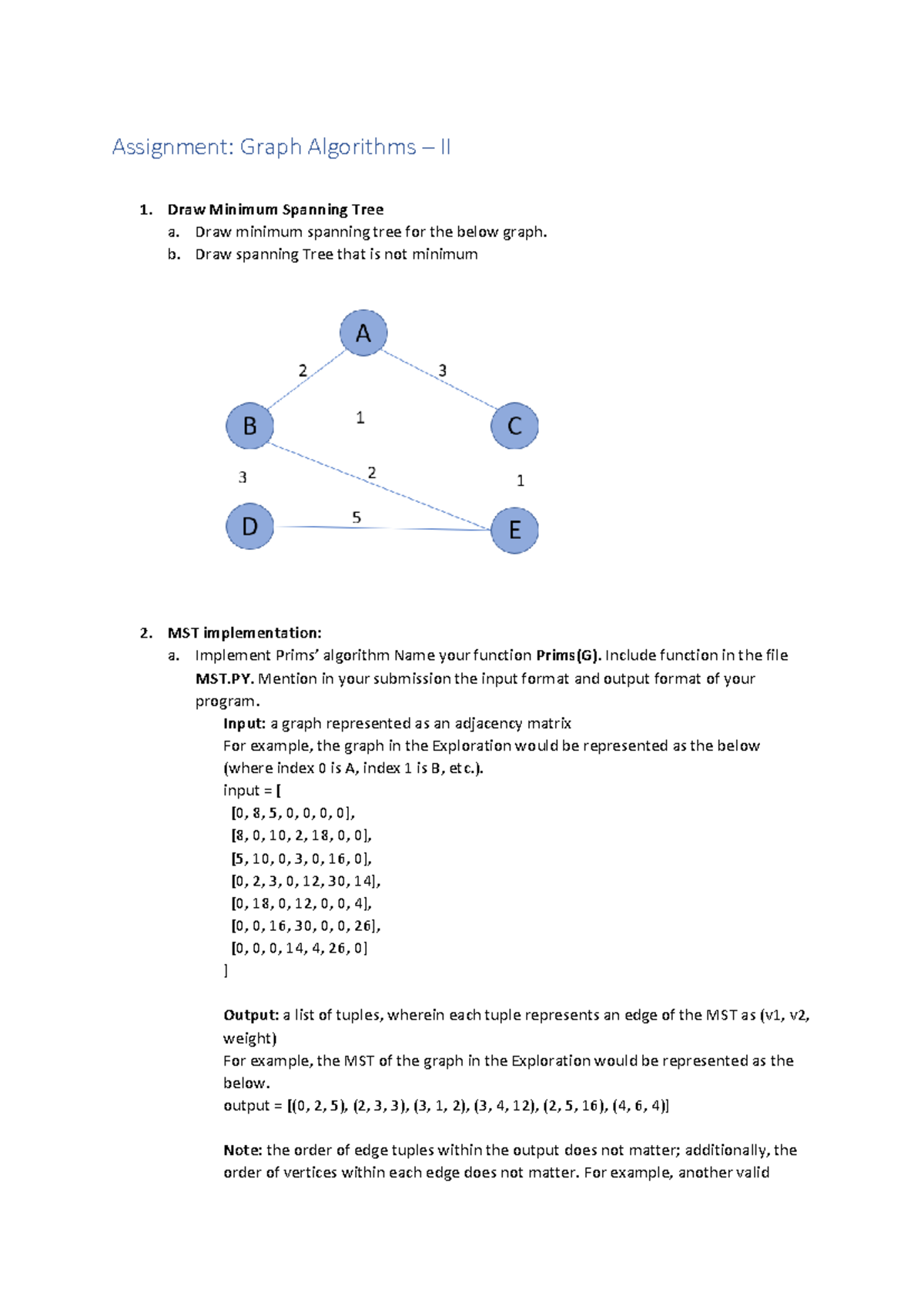 Assignment 8: Advanced Graph Algorithms - Minimum Spanning Trees ...