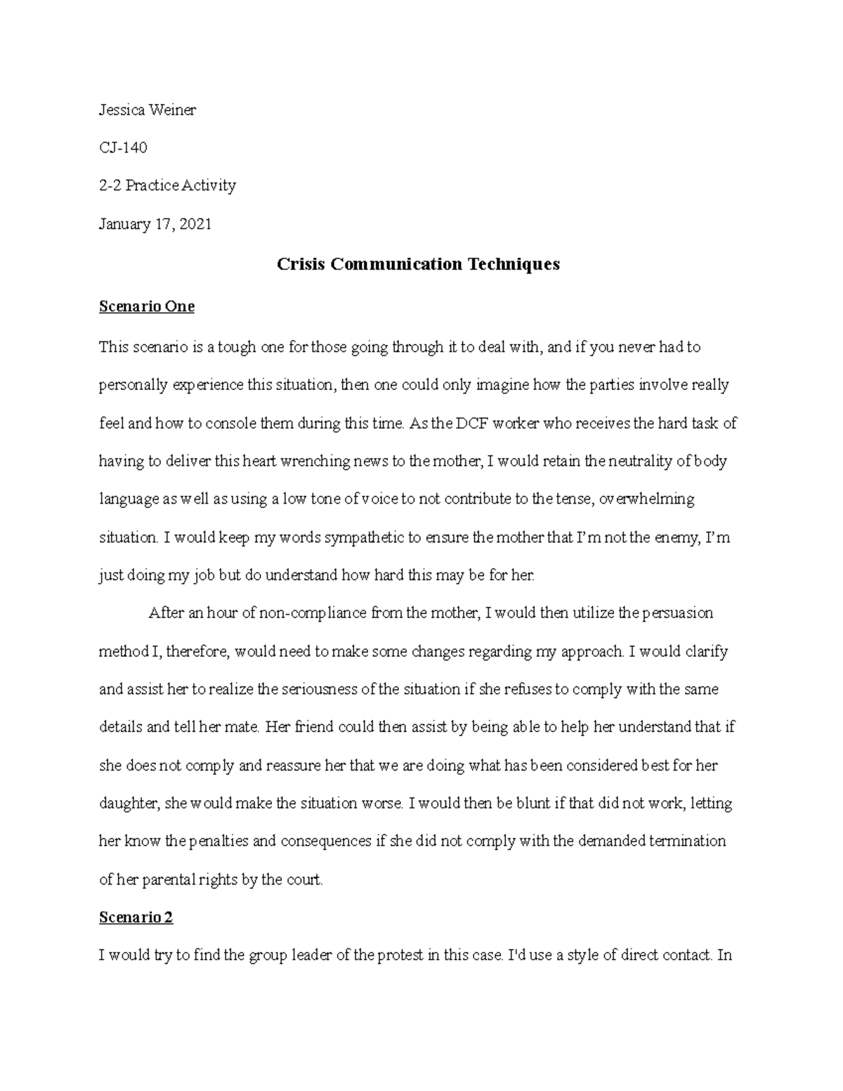 CJ-140 2-2 Module Two Practice Activity - Jessica Weiner CJ- 2-2 ...