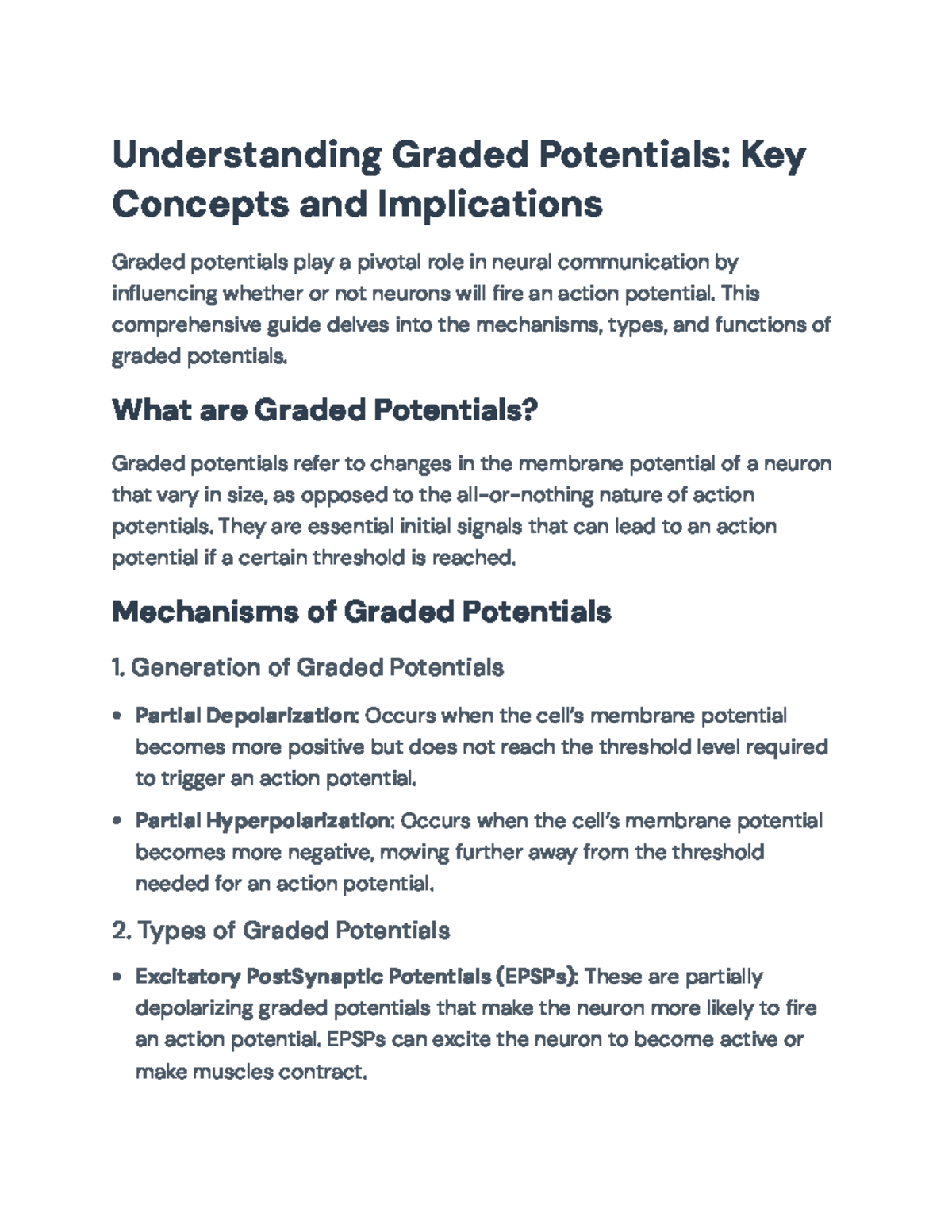 Understanding Graded Potentials: Mechanisms and Implications ...