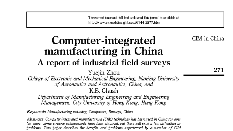 CIM in China: Industrial Field Survey Report on Manufacturing Challenges - Studocu