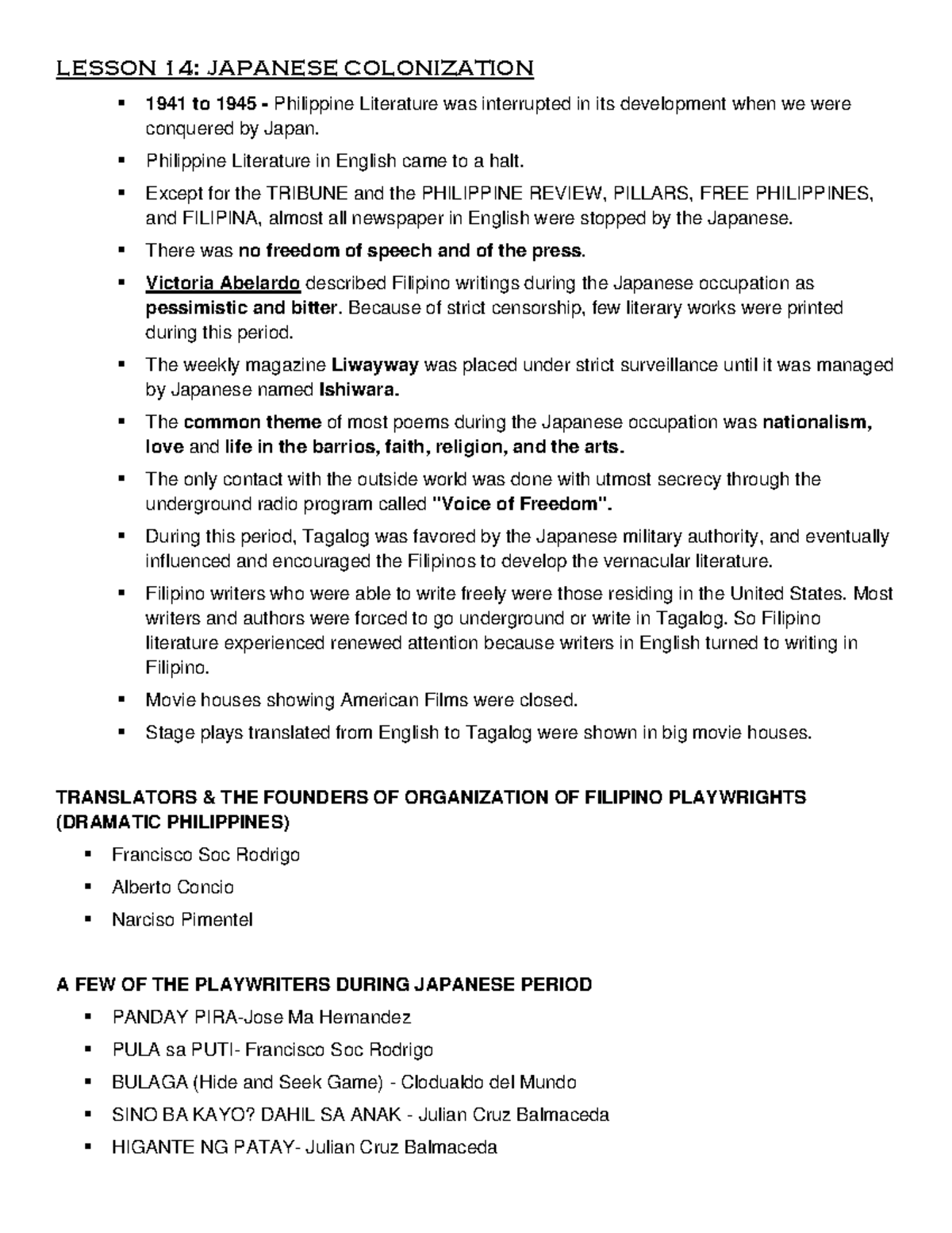 Lesson 14 Japanese Colonization - LESSON 14: JAPANESE COLONIZATION 1941 ...