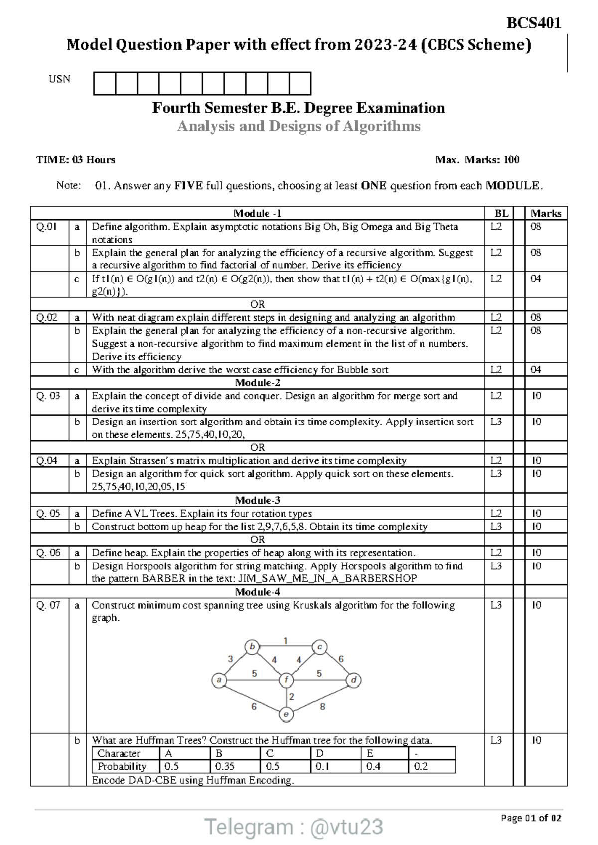 ADA Solved Model Question Paper - BCS Page 01 of 02 Model Question ...