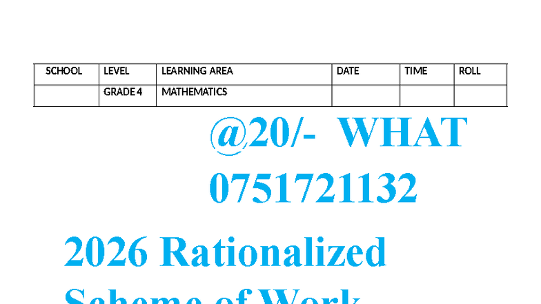 2026 Grade 4 Mathematics Lesson Plans: Rationalized Scheme of Work ...