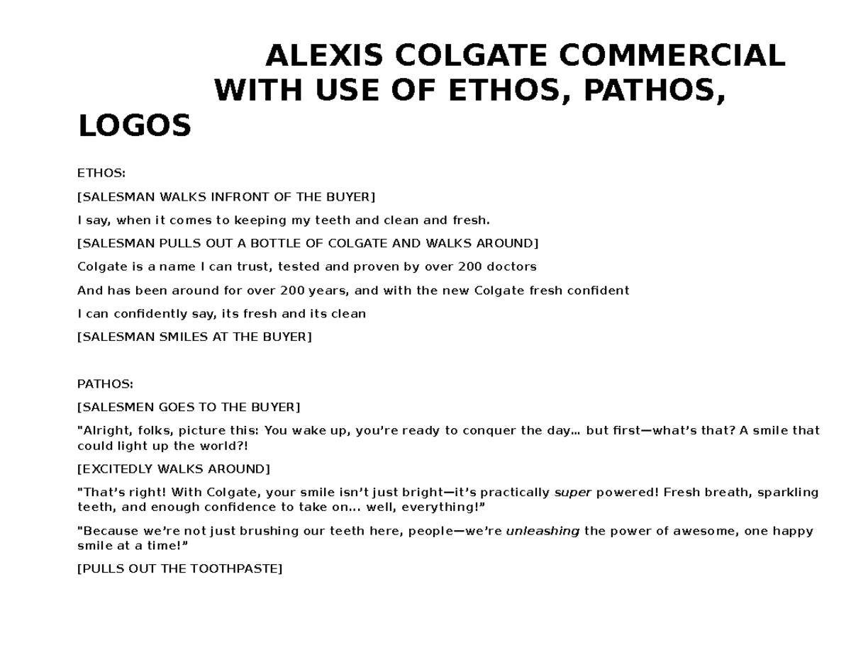 Ethos,phatos,logos - it is good for the mind and soul - ALEXIS COLGATE ...
