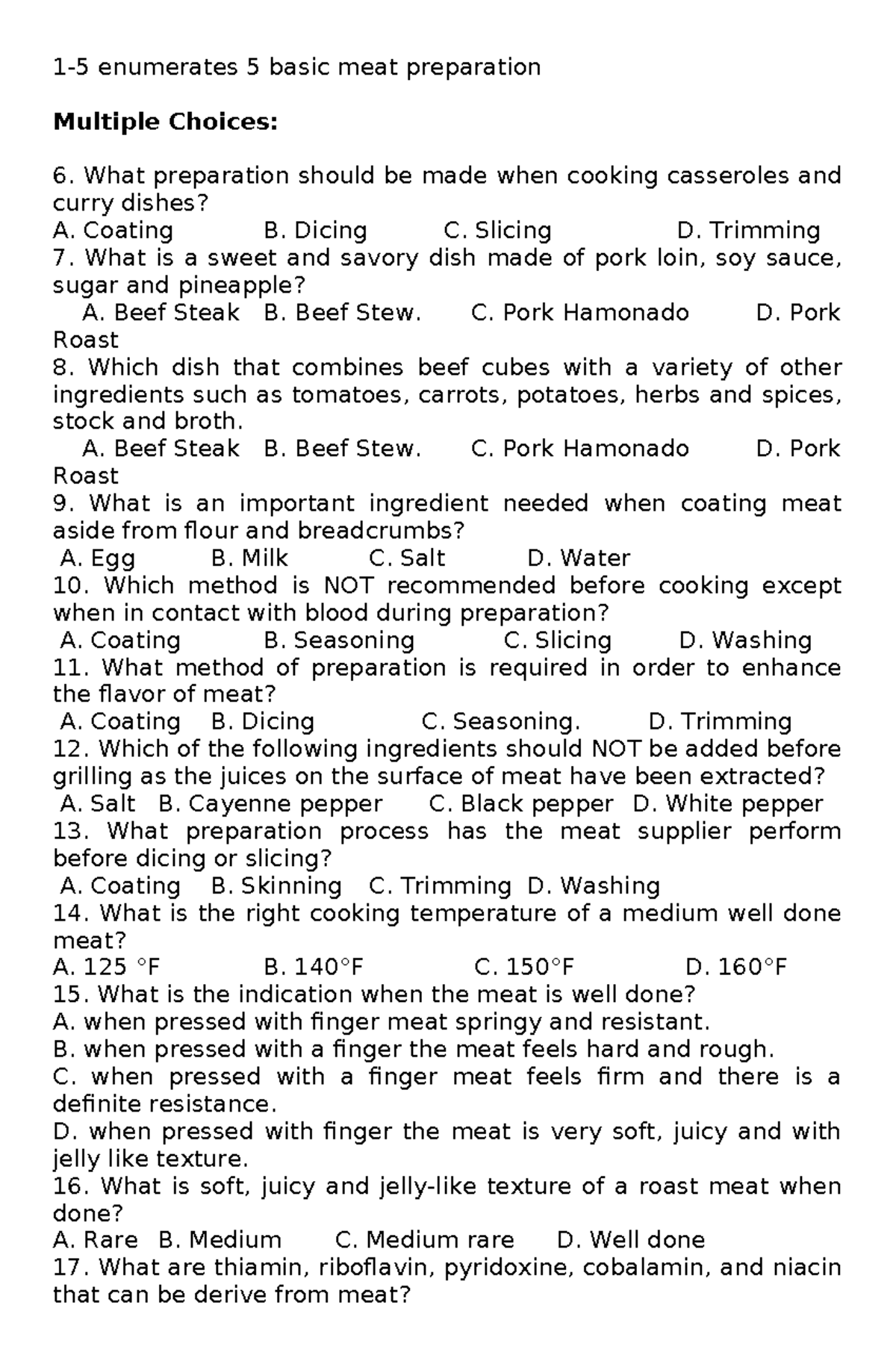 10 long quiz w2 - summative quiz - 1-5 enumerates 5 basic meat ...