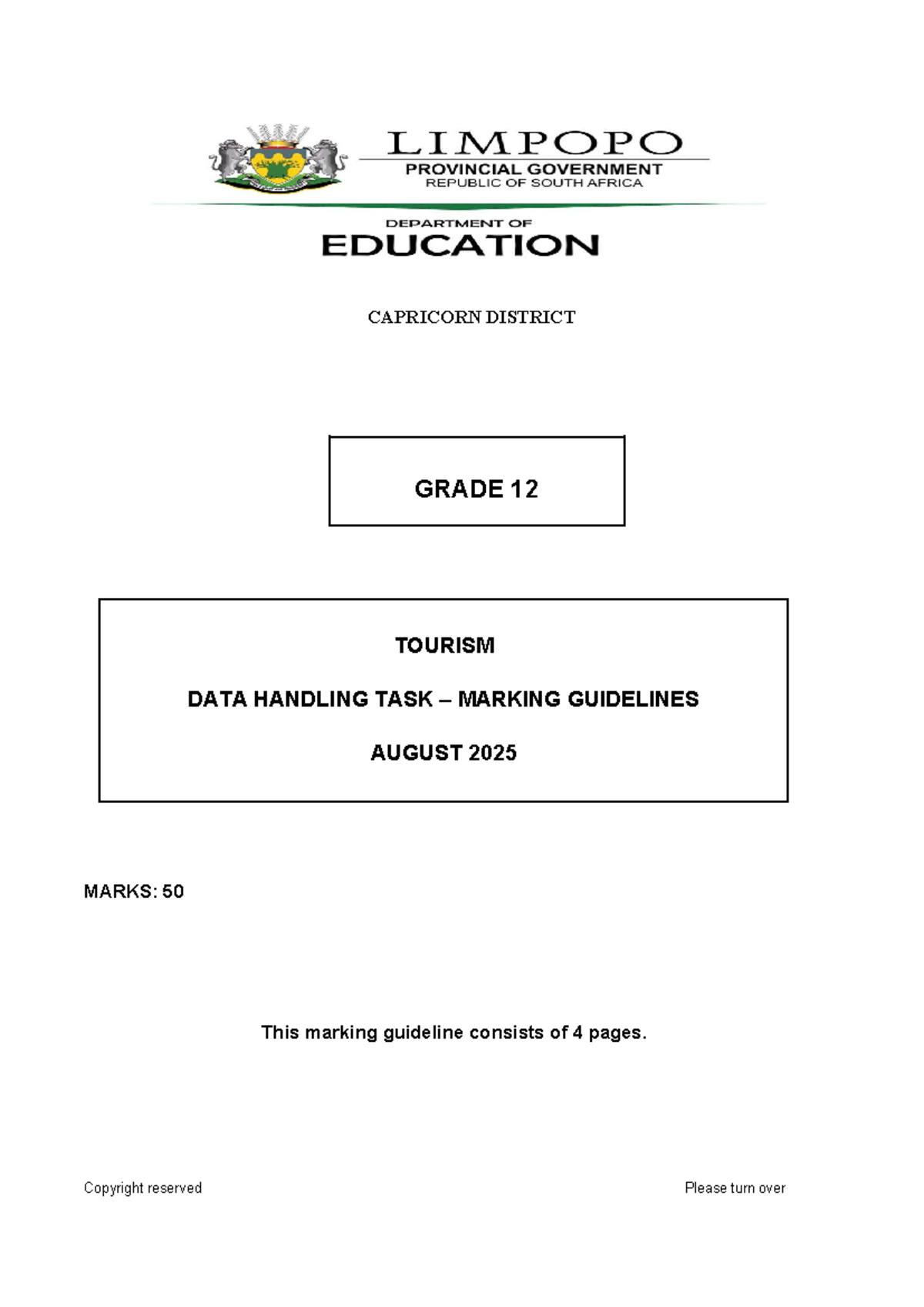 TRSM 12 Tourism Data Handling Task Marking Guidelines 2025 - Studocu