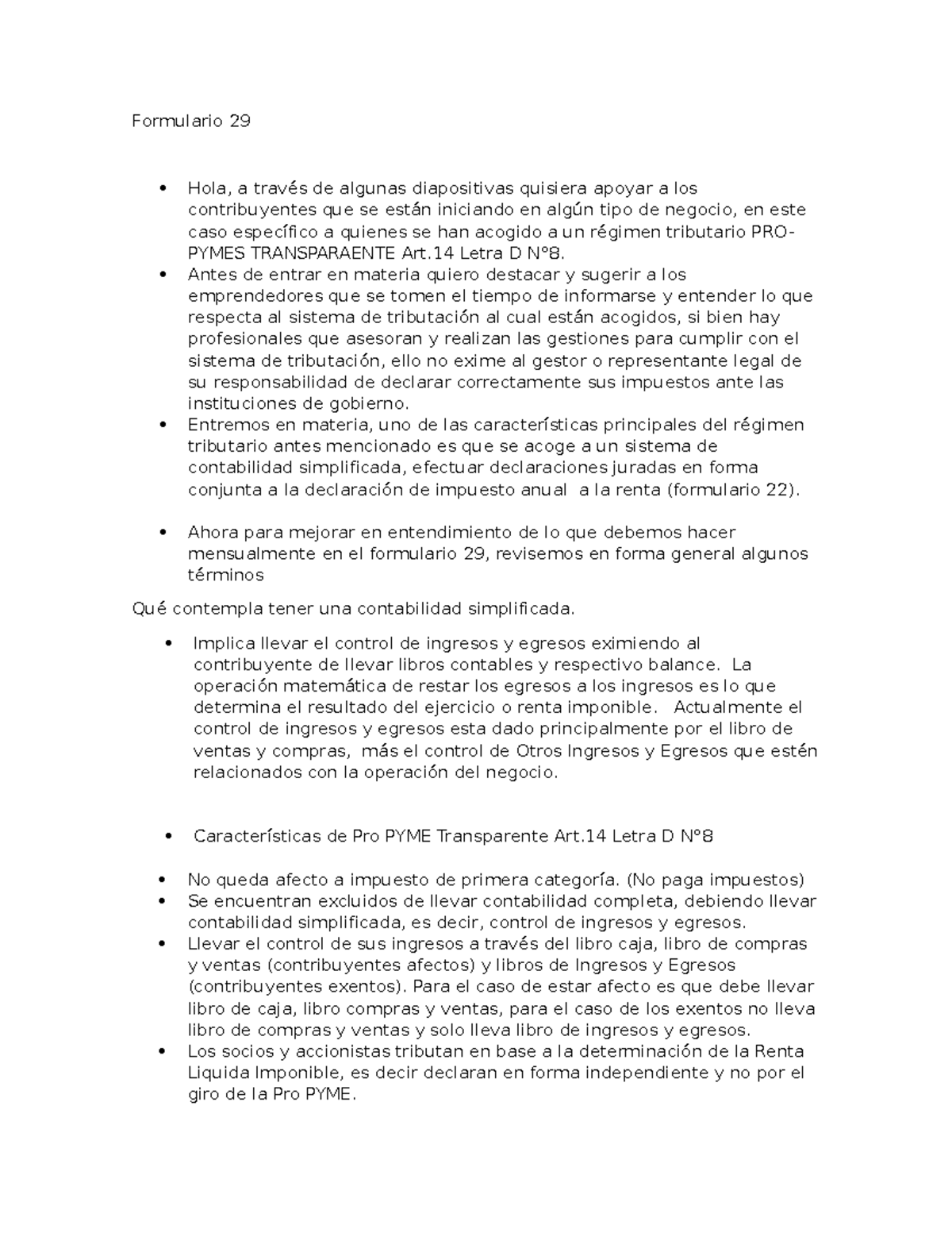 Guía Práctica para el Formulario 29: Régimen Pro PYME - Studocu