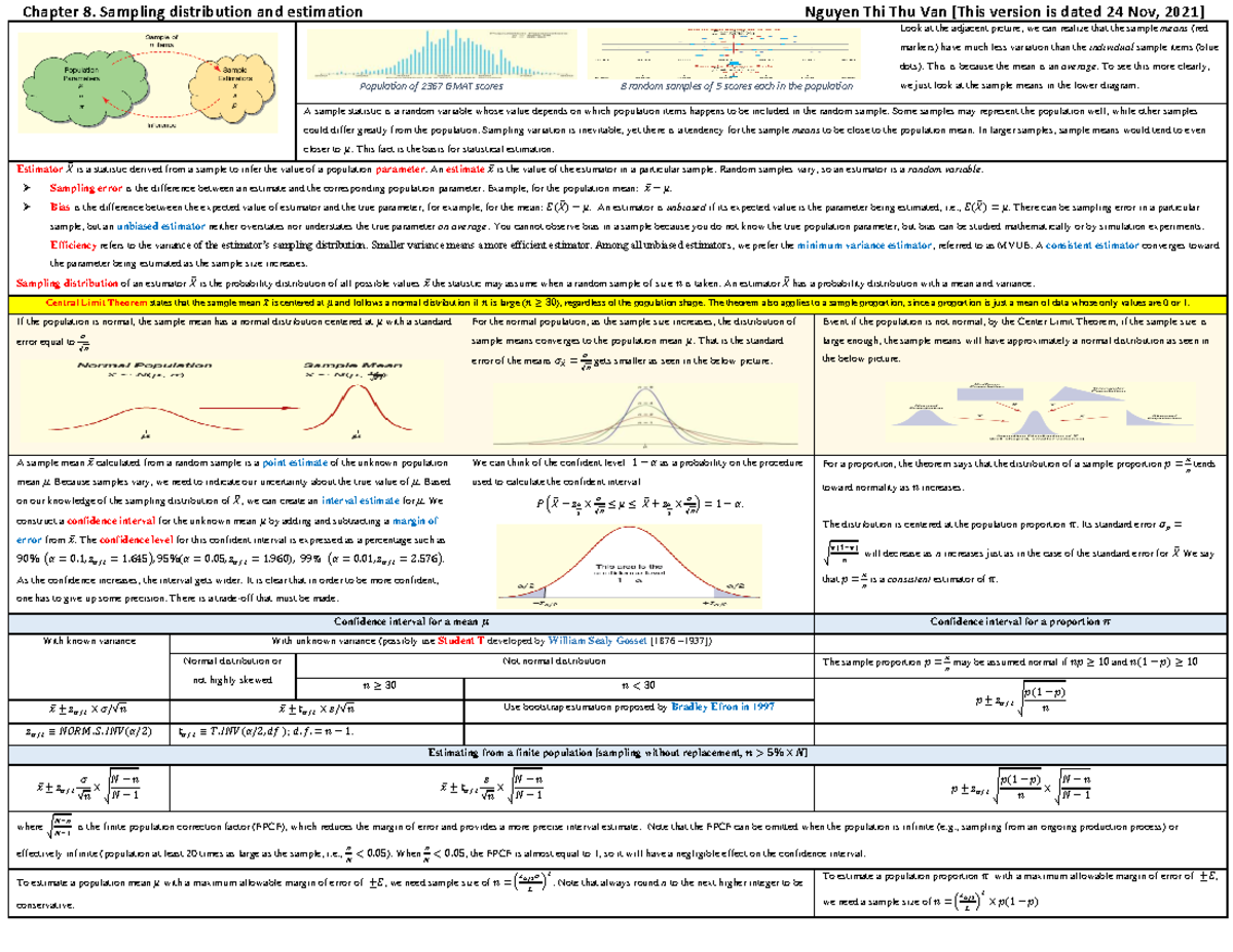 Review Chapter 8 Sampling Distribution And Estimation Chapter 8
