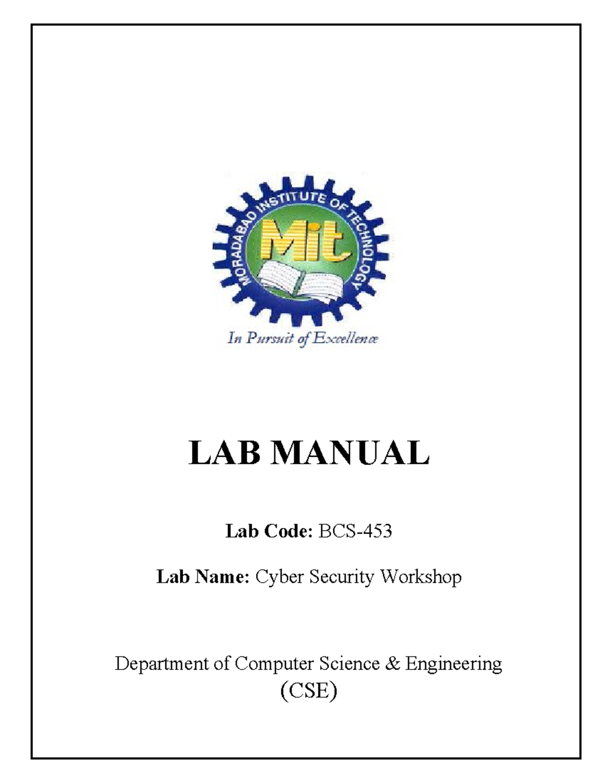 Cyber Security Workshop Lab Manual - BCS453 - CSE Department - Studocu