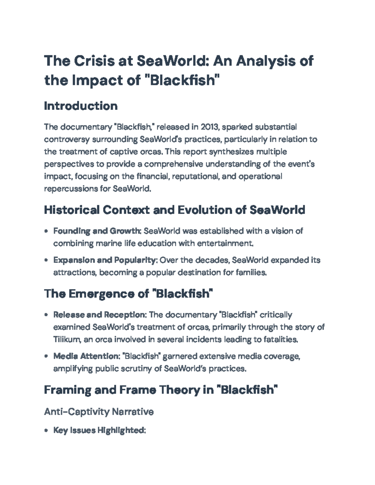 The Crisis at SeaWorld: Impact Analysis of "Blackfish" on Captivity ...